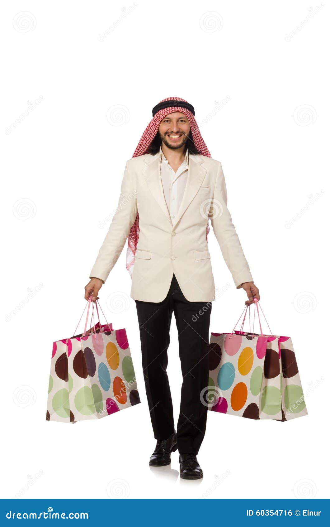 Arab Man with Shopping Bags on White Stock Photo - Image of businessman ...
