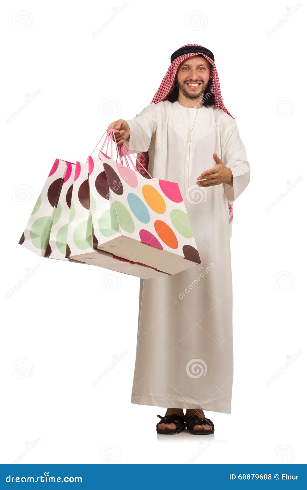 The Arab Man with Shopping Bags on White Stock Photo - Image of market ...