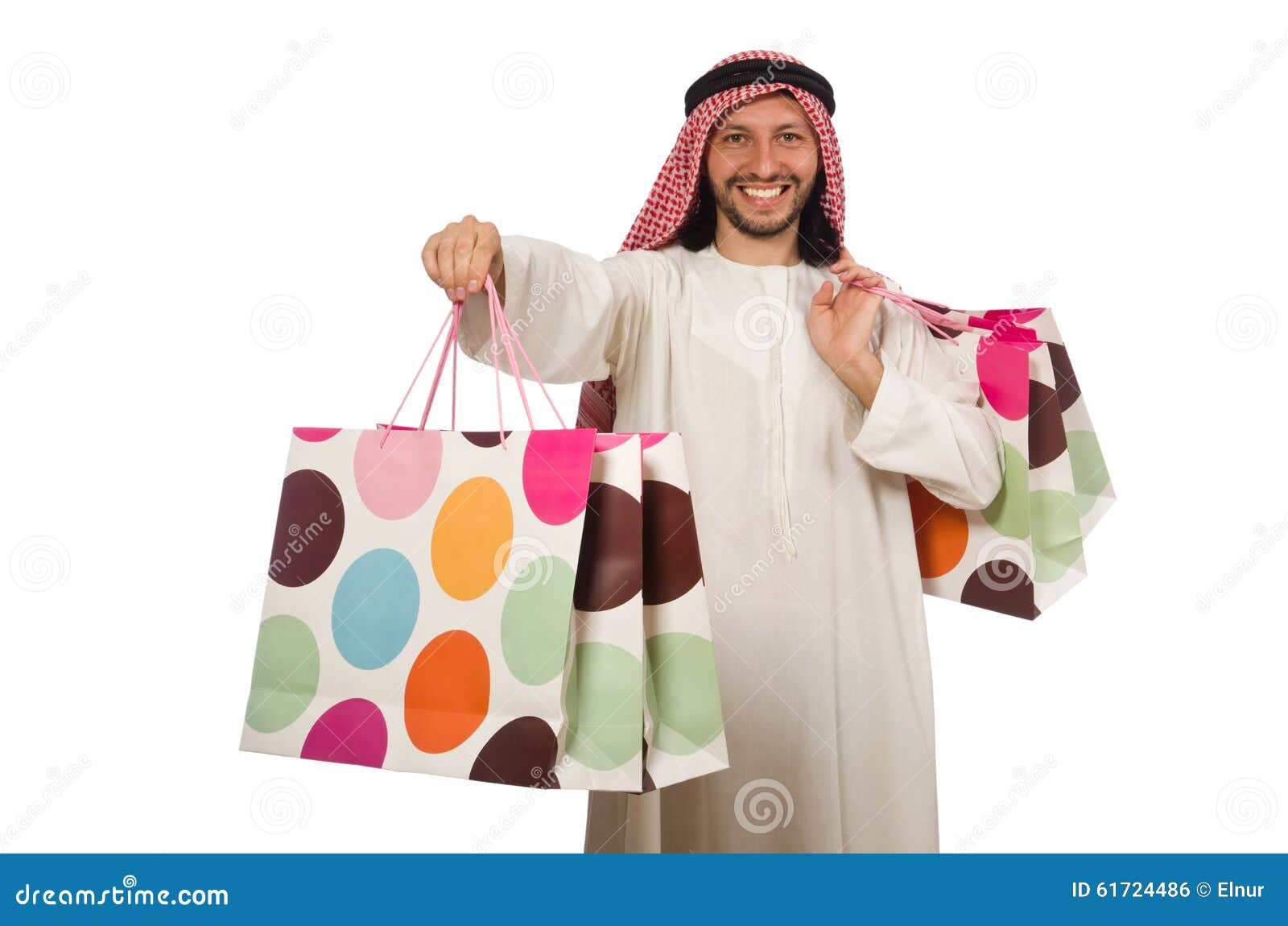 The Arab Man with Shopping Bags on White Stock Photo - Image of qameez ...