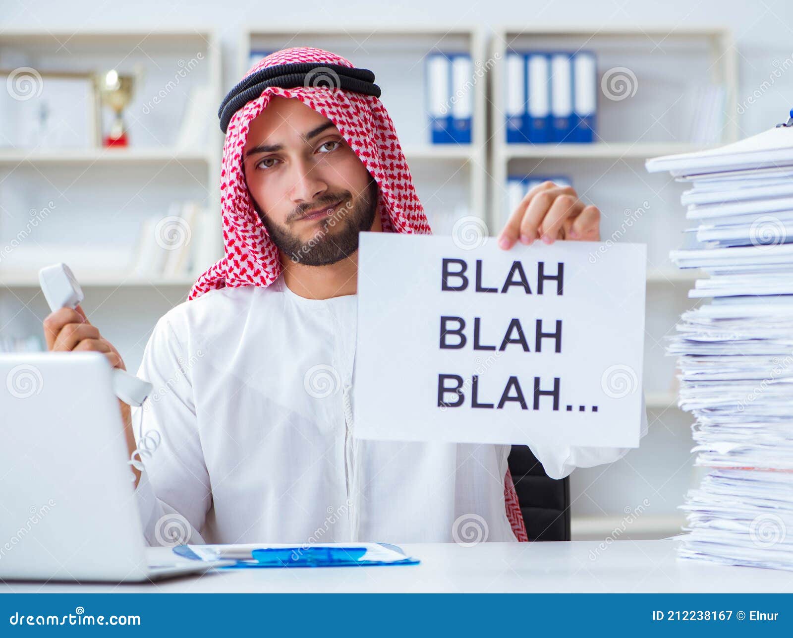 Arab Man Sitting at Desk with Message Stock Image - Image of ethnic ...