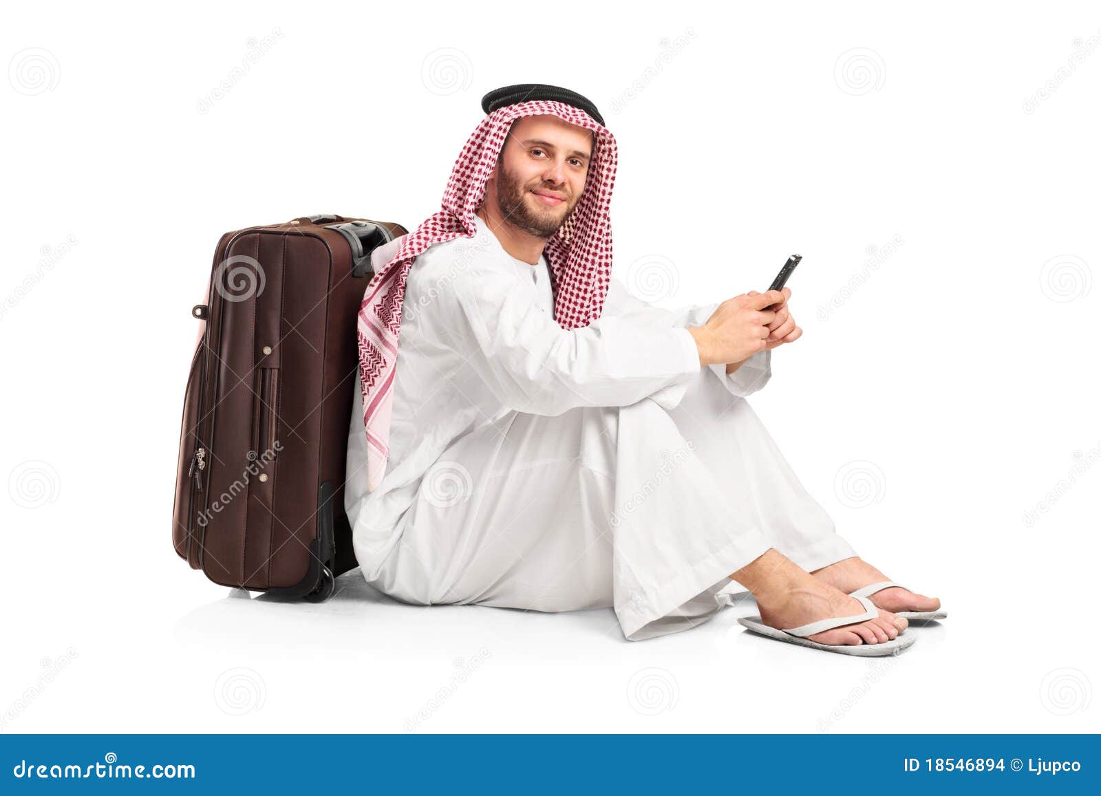 Arab Man Sitting Near a Suitcase Stock Photo - Image of person, adult ...