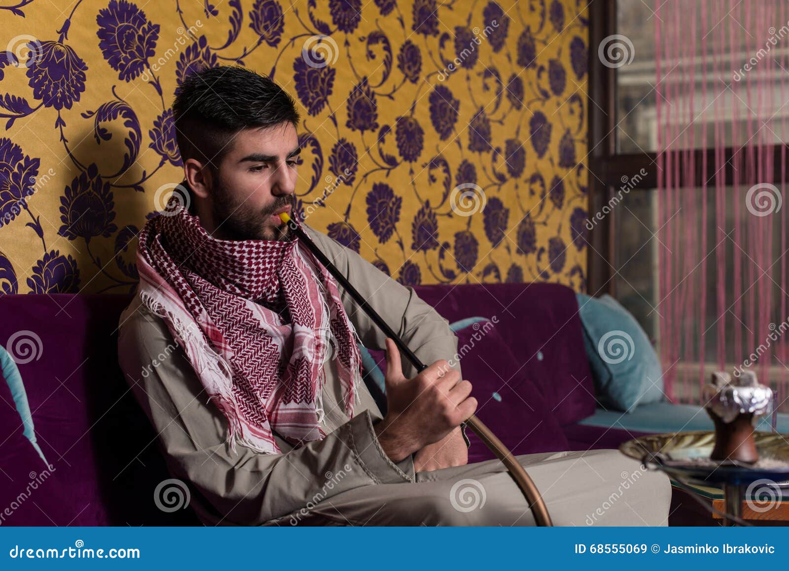Arab Man Smoking The Traditional Hookah Stock Image Image Of Hookah