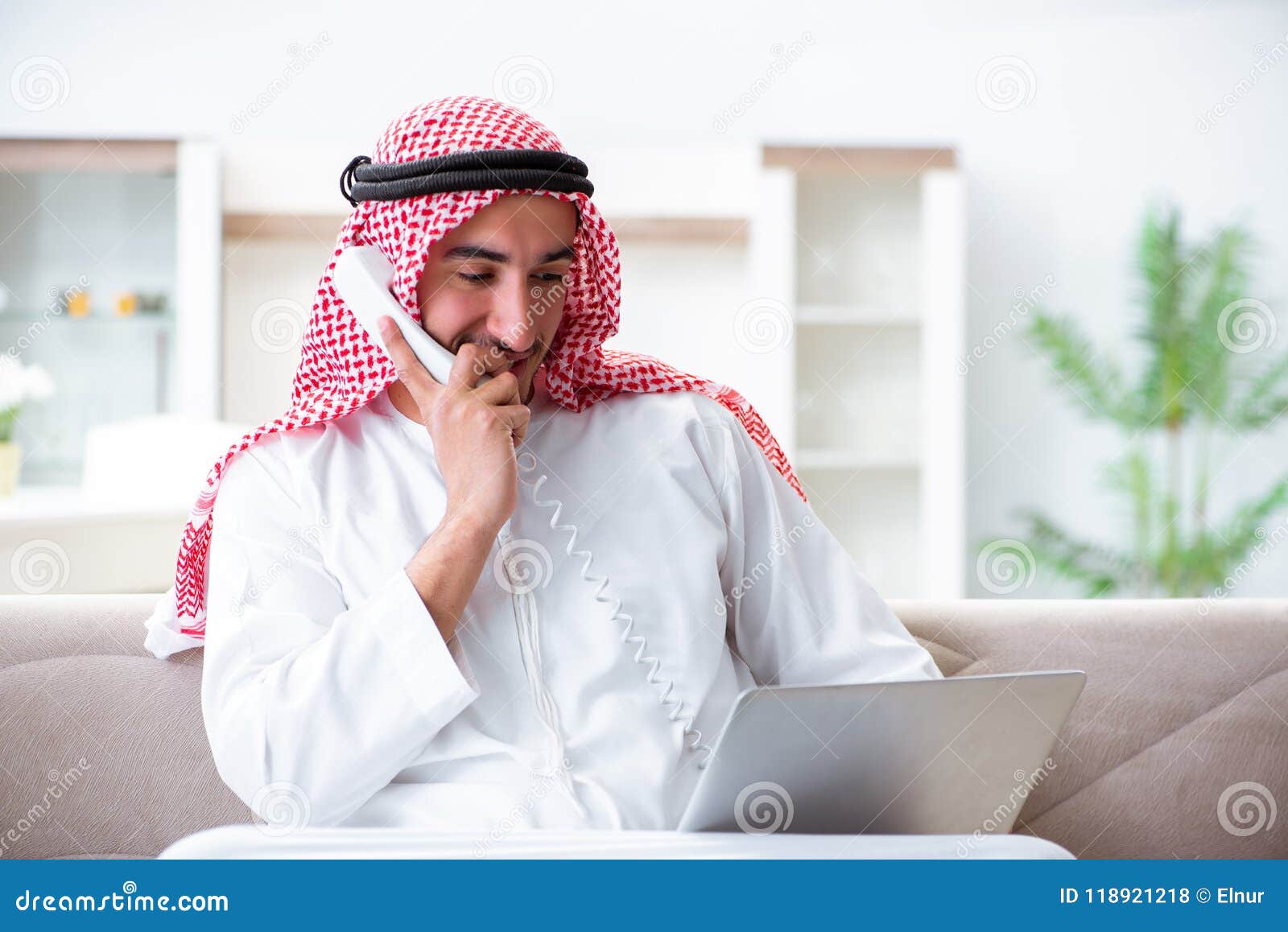The Arab Man Working at Home on His Work Stock Photo - Image of ...