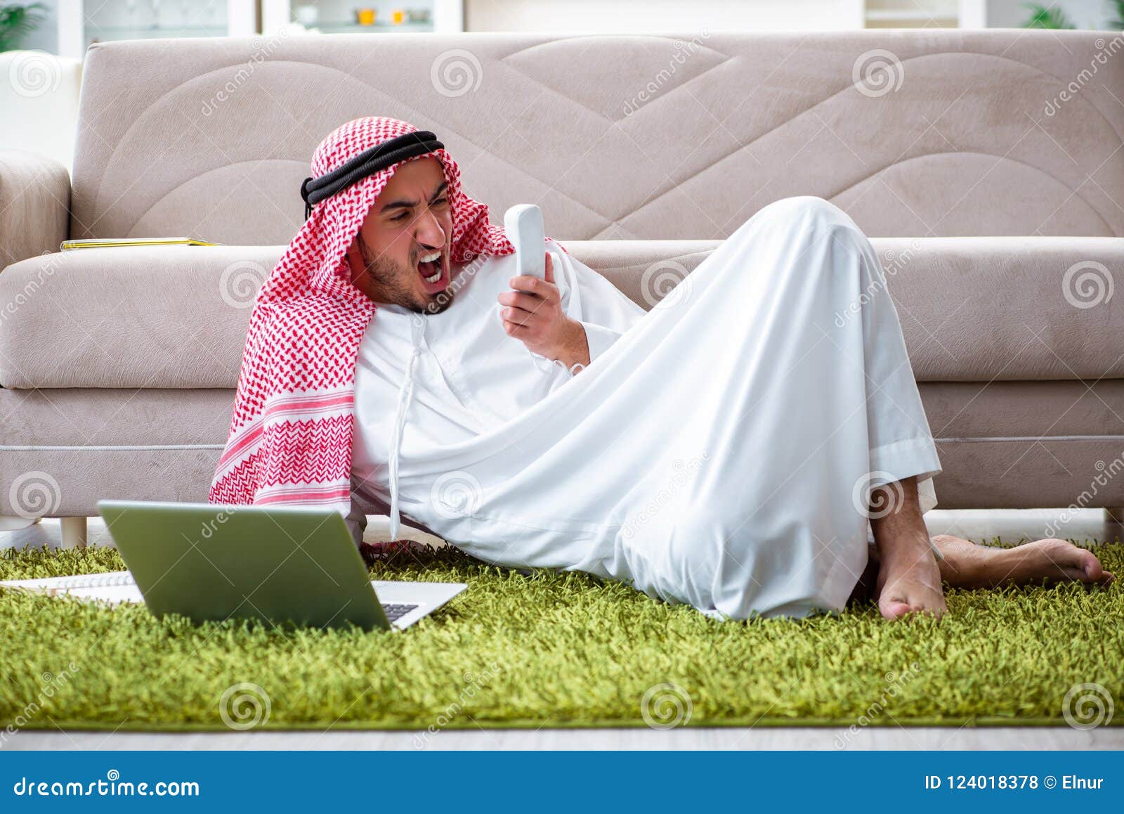 The Arab Man Working at Home on His Work Stock Photo - Image of arabic ...