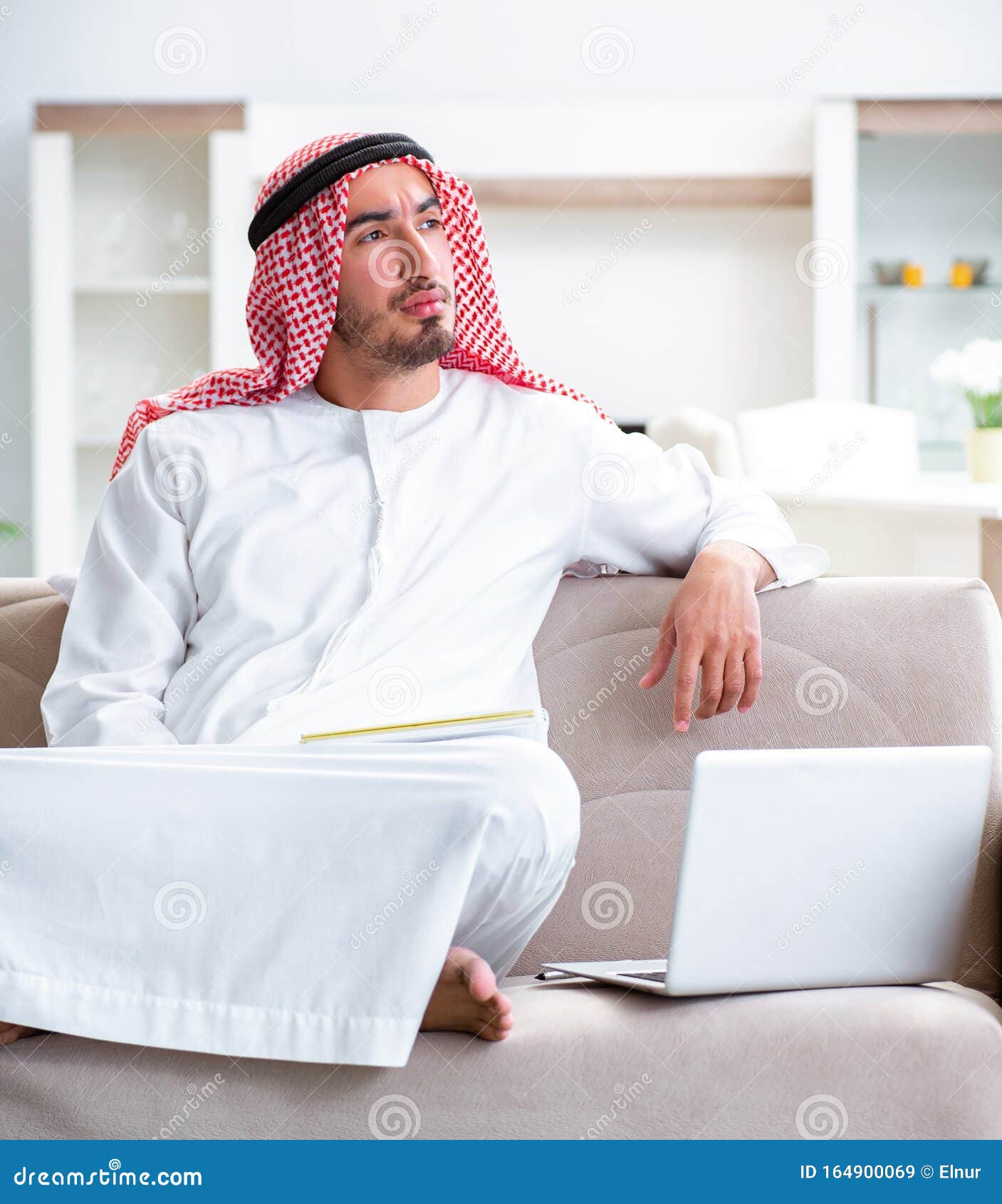 Arab Man Working at Home on His Work Stock Image - Image of boss ...