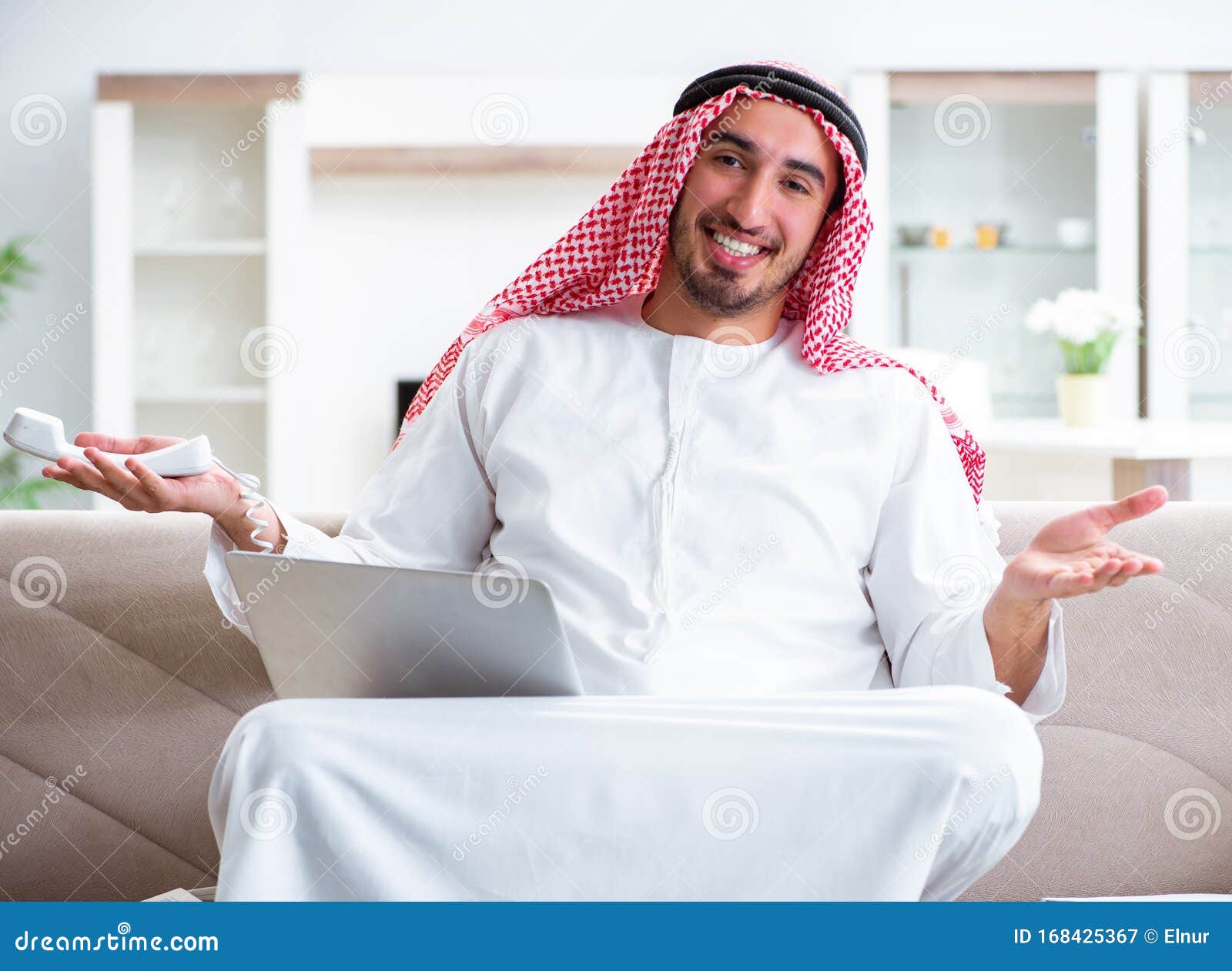 Arab Man Working at Home on His Work Stock Image - Image of arabic ...
