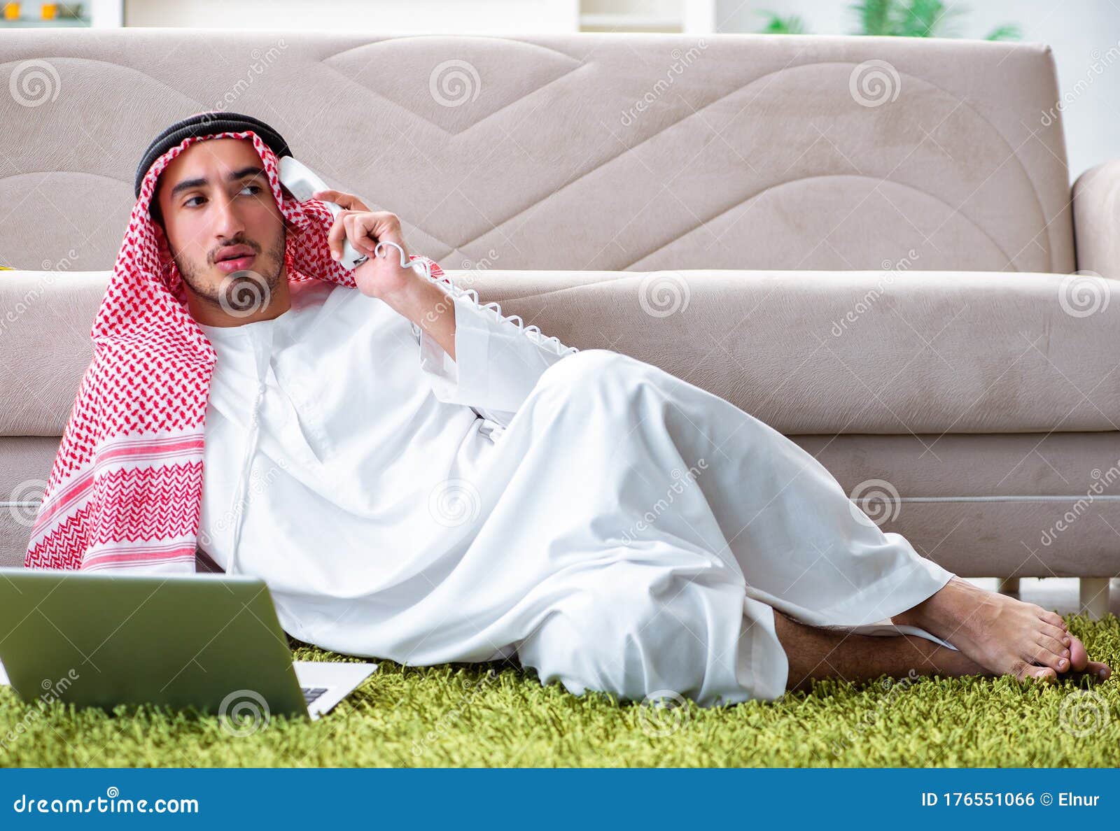 Arab Man Working at Home on His Work Stock Photo - Image of manager ...