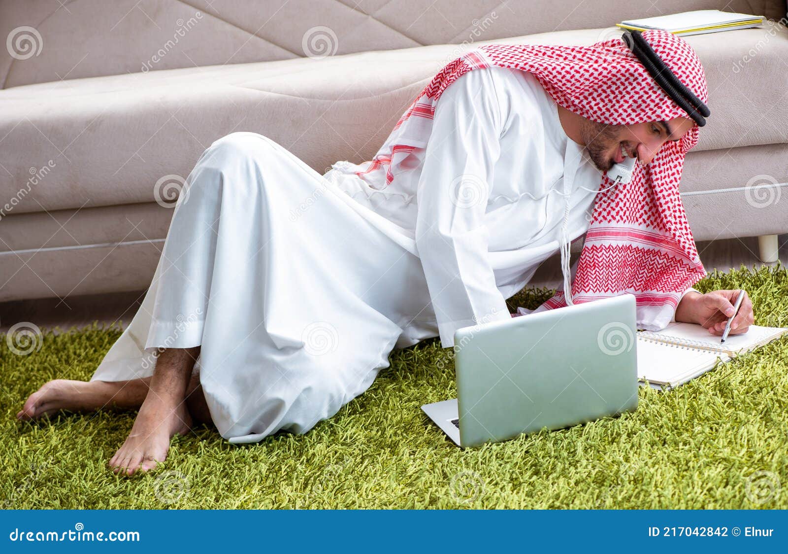 Arab Man Working at Home on His Work Stock Photo - Image of management ...