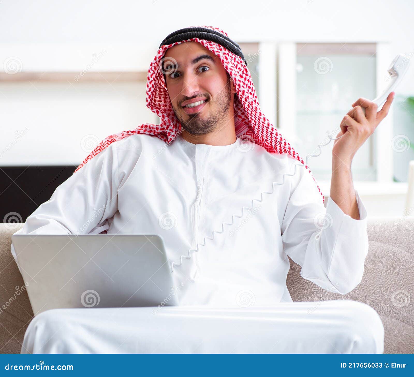 Arab Man Working at Home on His Work Stock Image - Image of happy ...