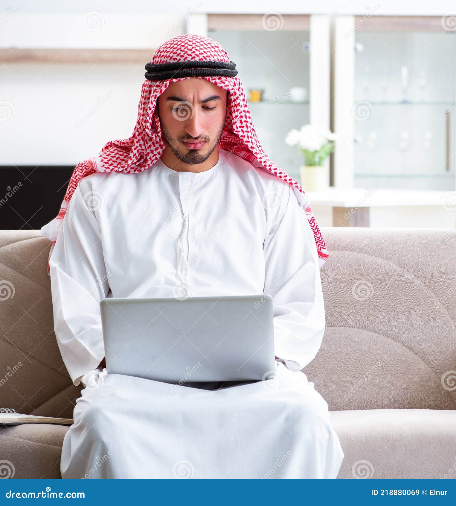 Arab Man Working at Home on His Work Stock Image - Image of accounting ...
