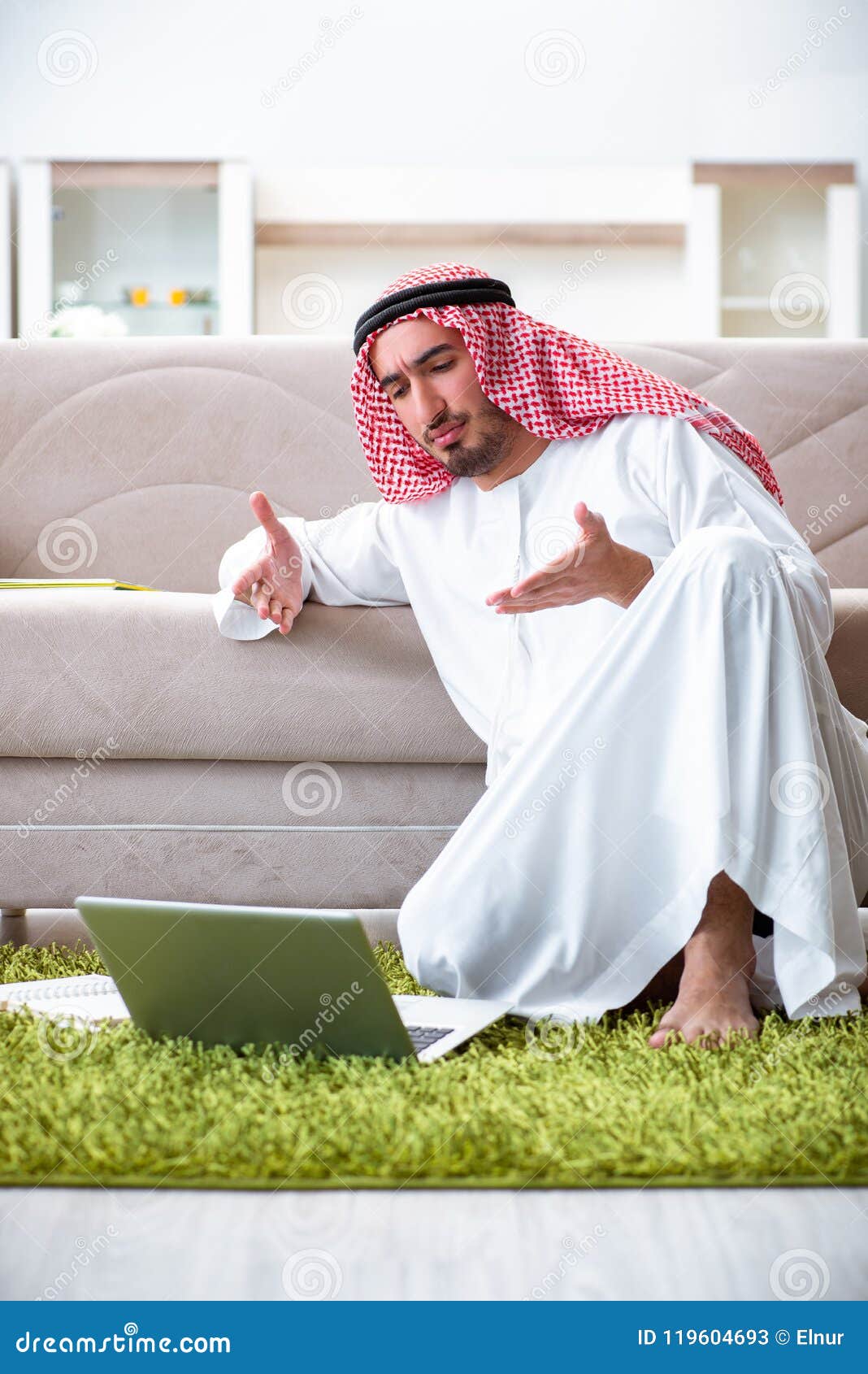 The Arab Man Working at Home on His Work Stock Image - Image of arabian ...