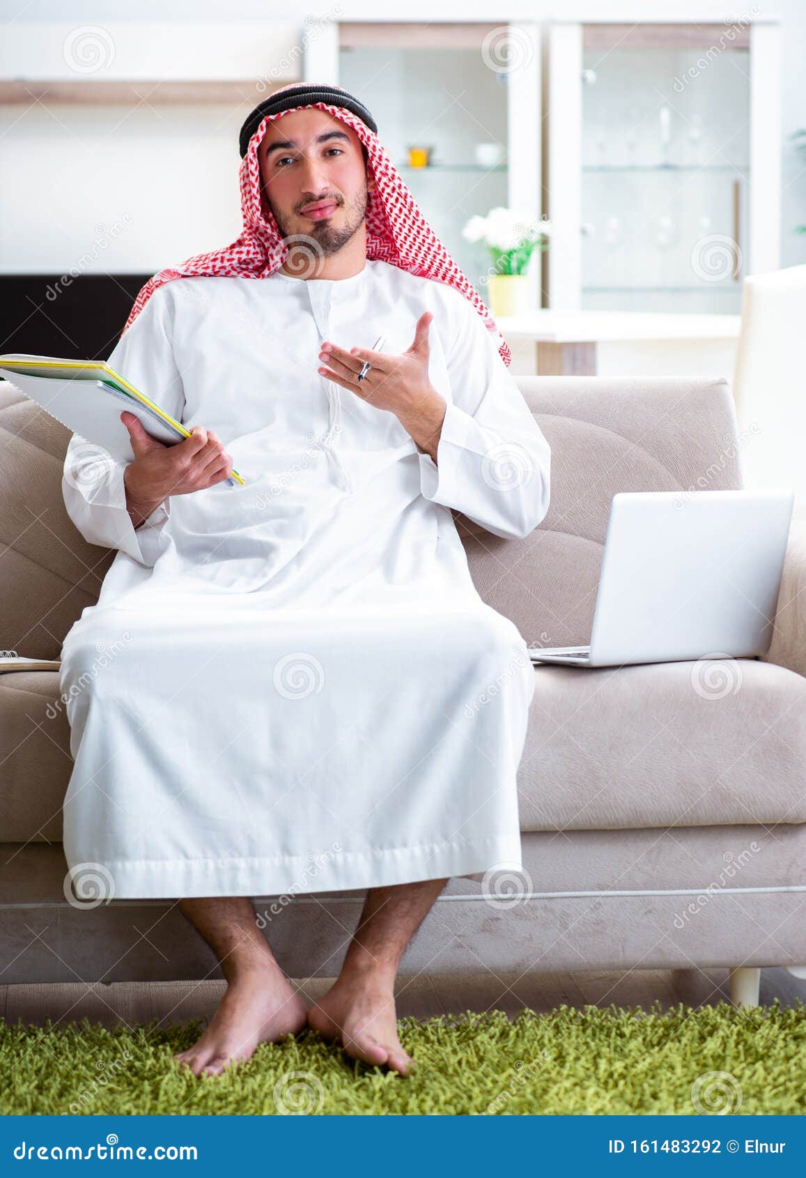 Arab Man Working at Home on His Work Stock Photo - Image of busy ...