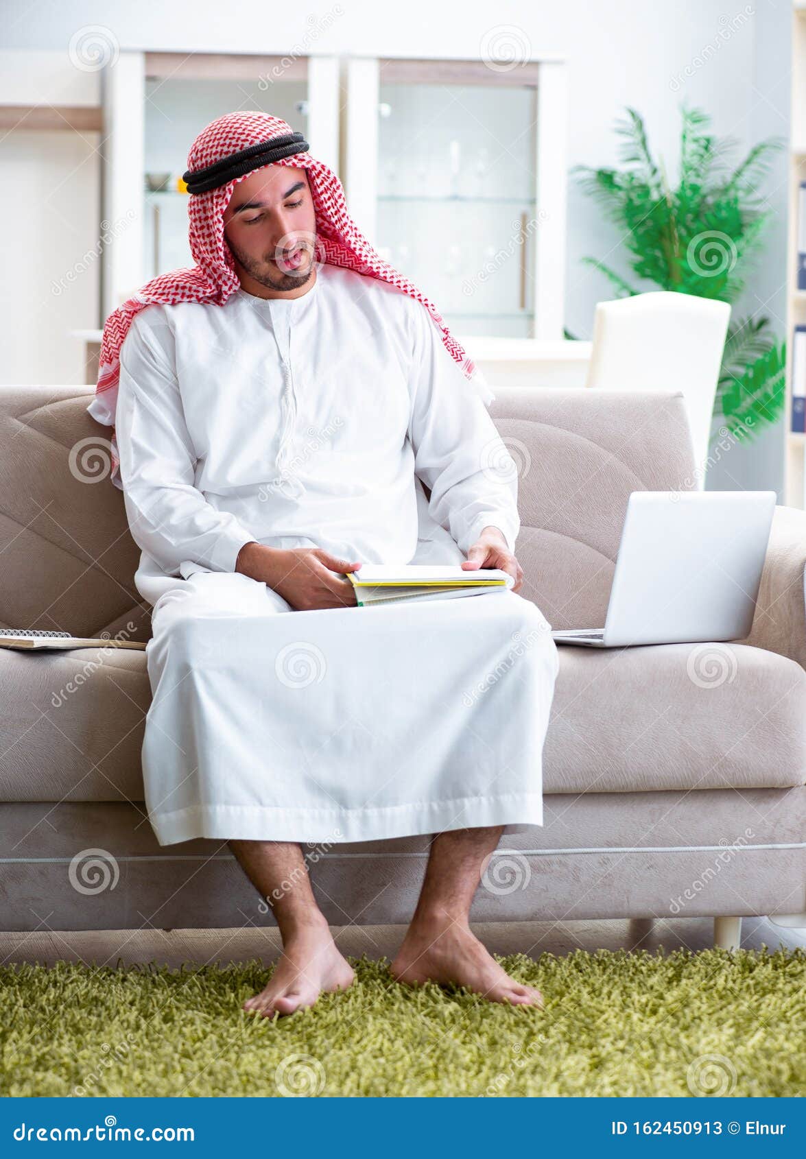 Arab Man Working at Home on His Work Stock Image - Image of employer ...