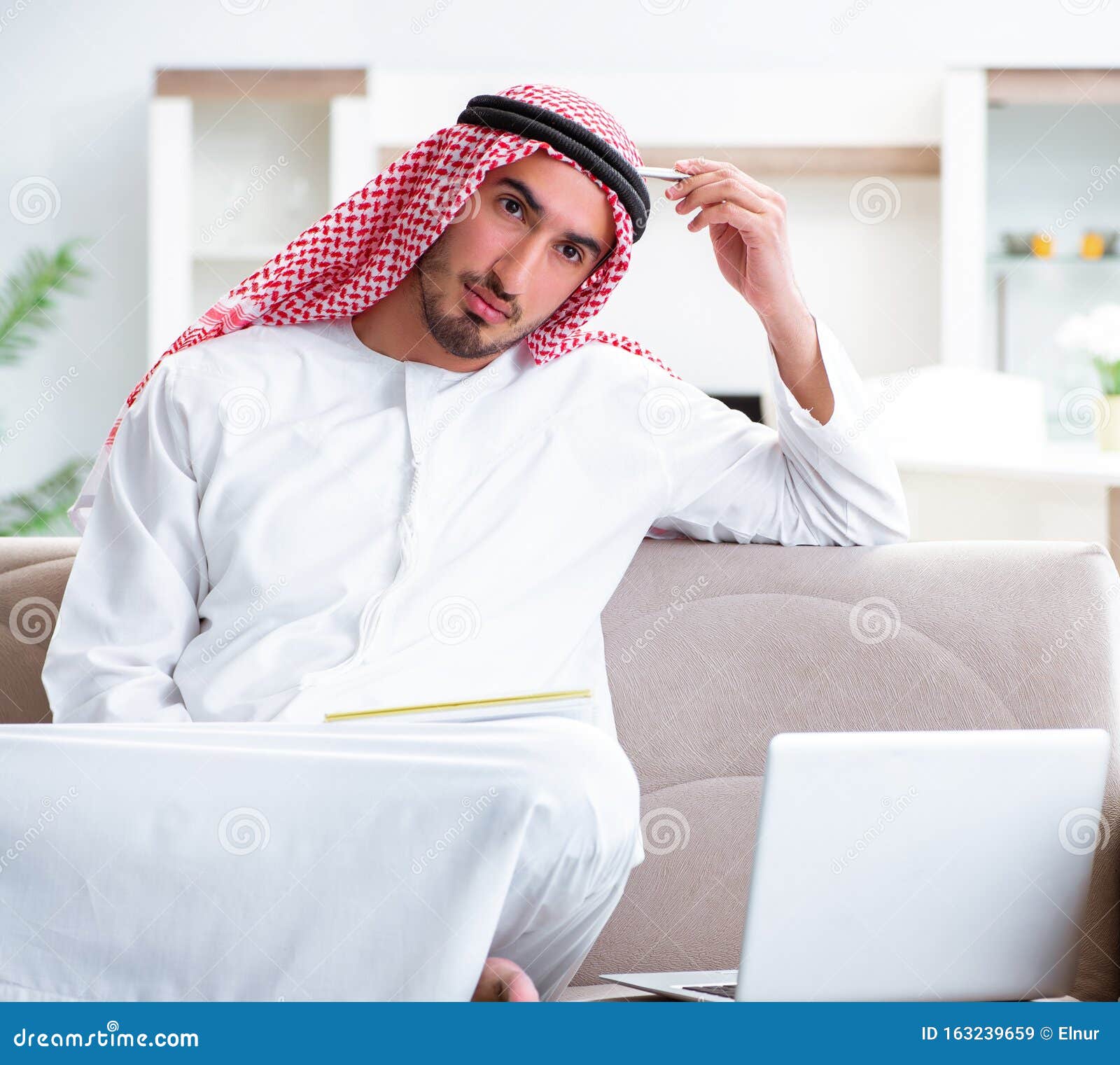 Arab Man Working at Home on His Work Stock Image - Image of employer ...