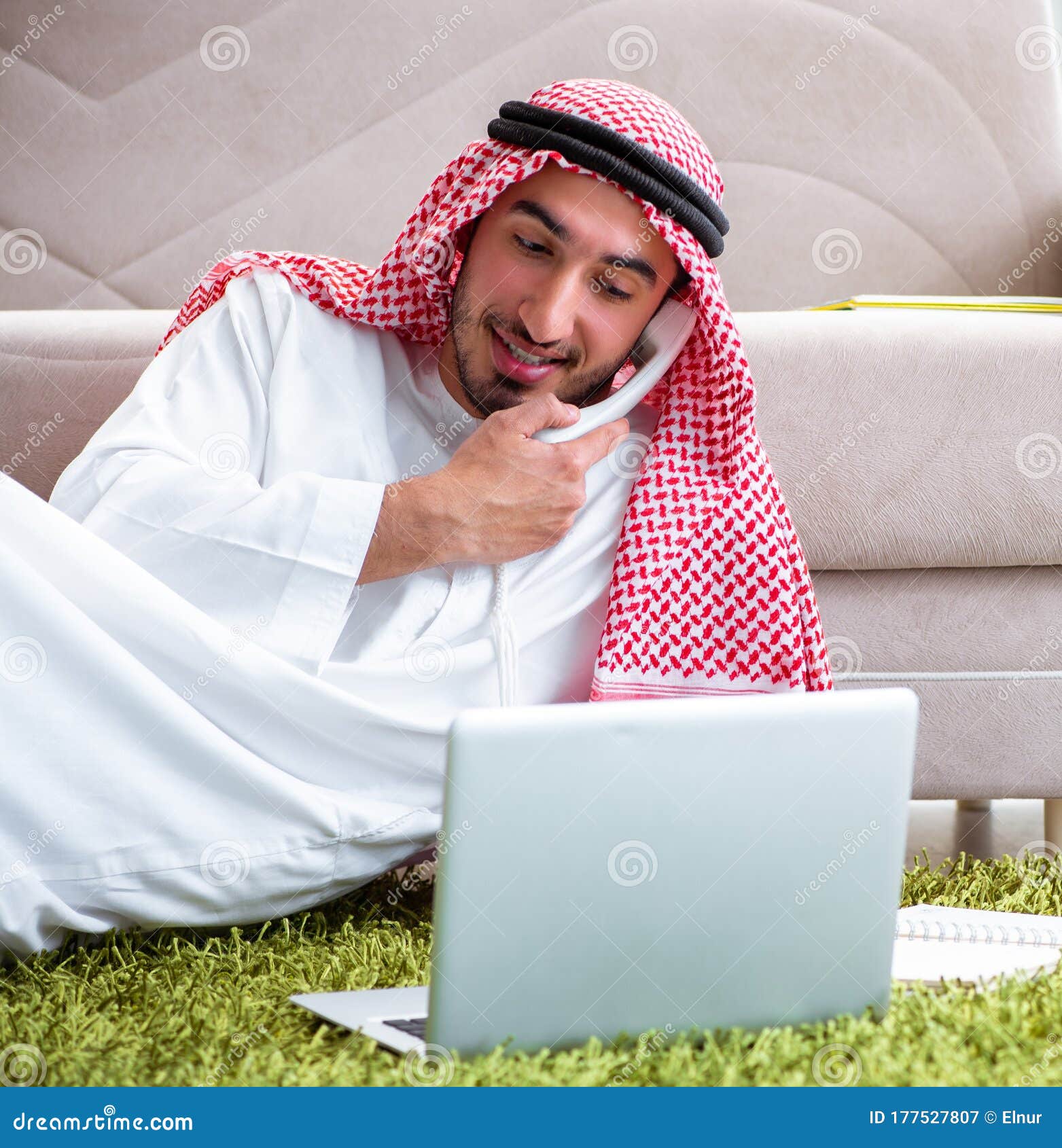 Arab Man Working at Home on His Work Stock Image - Image of happy ...