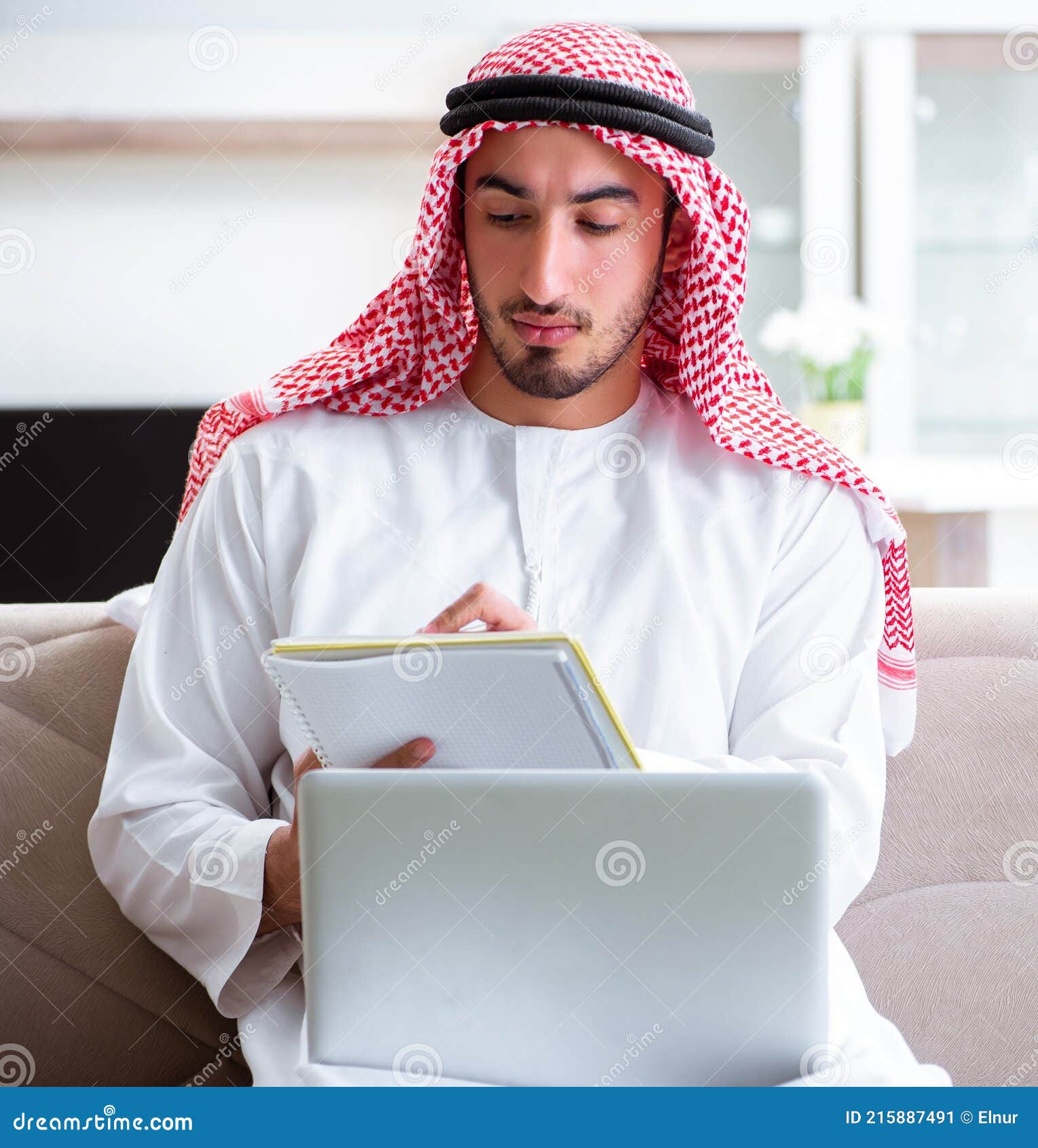 Arab Man Working at Home on His Work Stock Image - Image of attractive ...
