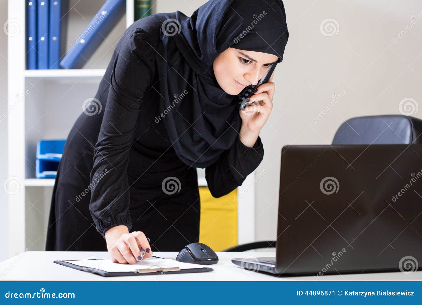 Arab Office Worker Using Laptop Stock Image - Image of business ...