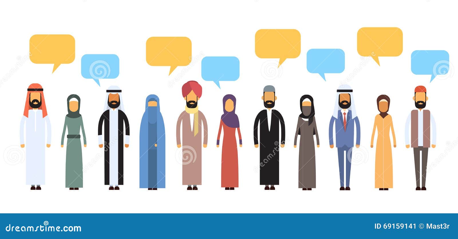 Arab People Group Chat Bubble Communication Concept, Muslim Talking ...