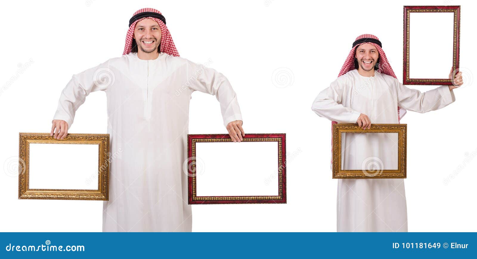 The Arab with Picture Frame on White Stock Image - Image of portrait ...