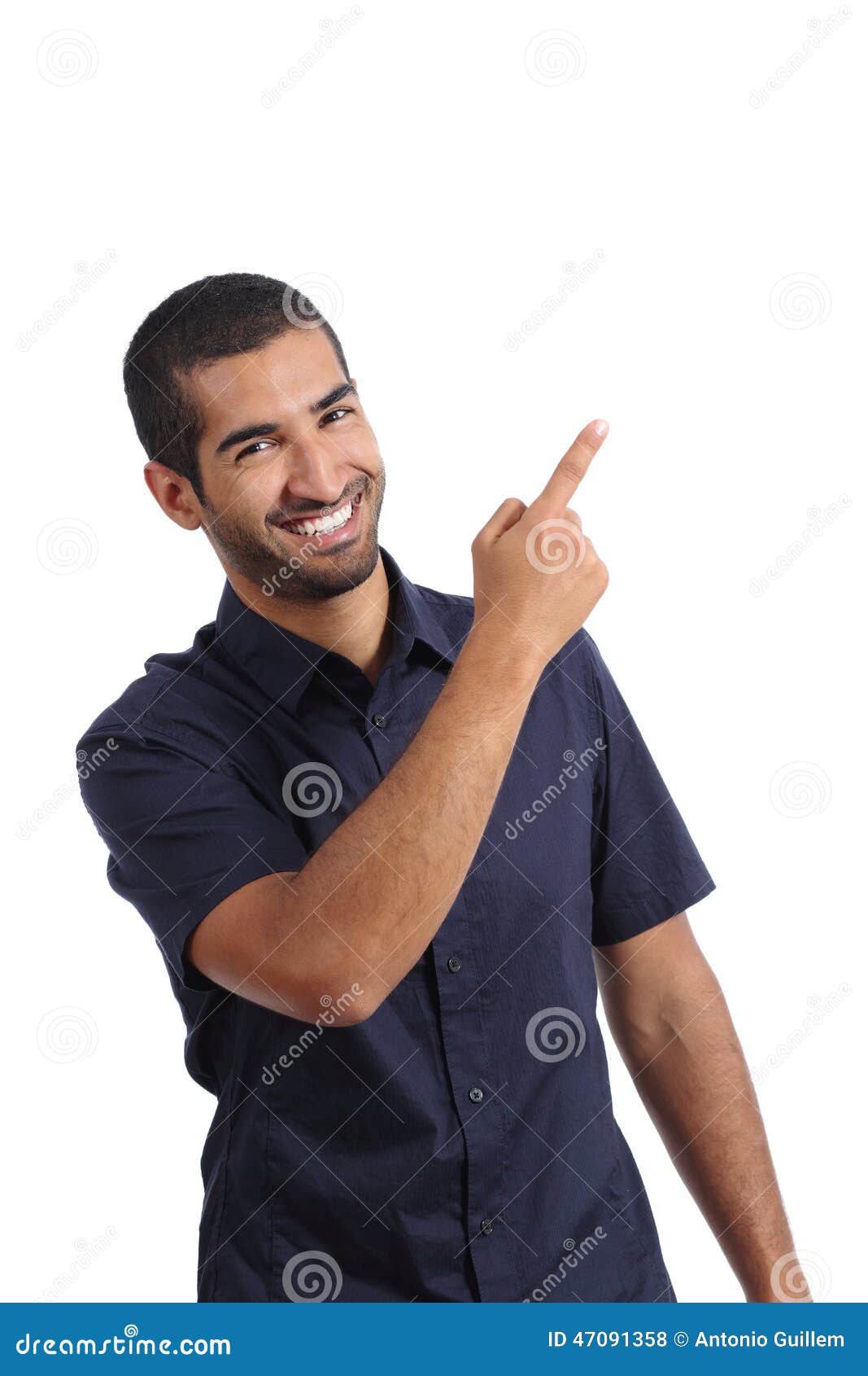 Arab Promoter Man Presenting while Pointing at Side Stock Photo - Image ...