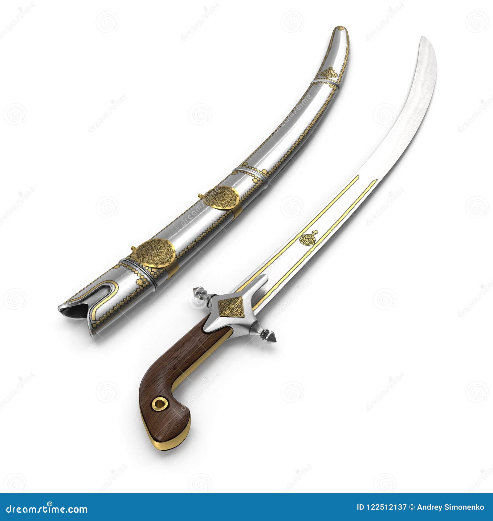 Arab Saif Sword with Sheath on White. 3D Illustration Stock ...