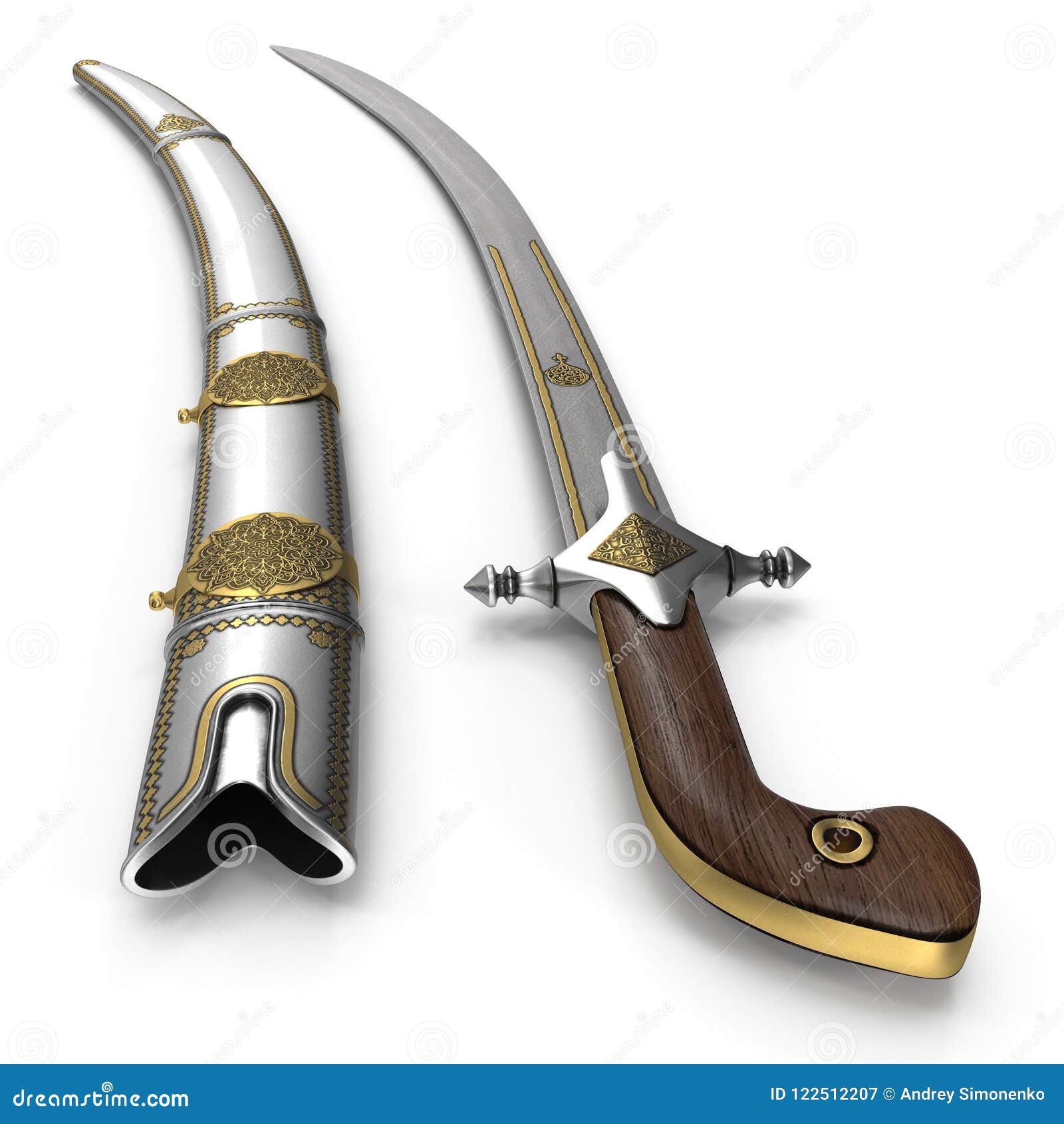 Arab Saif Sword with Sheath on White. 3D Illustration Stock ...