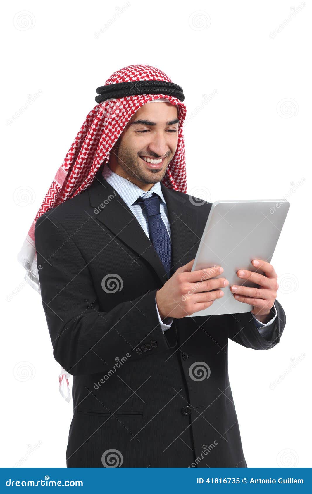 Arab Saudi Businessman Reading a Tablet Reader Stock Image - Image of ...