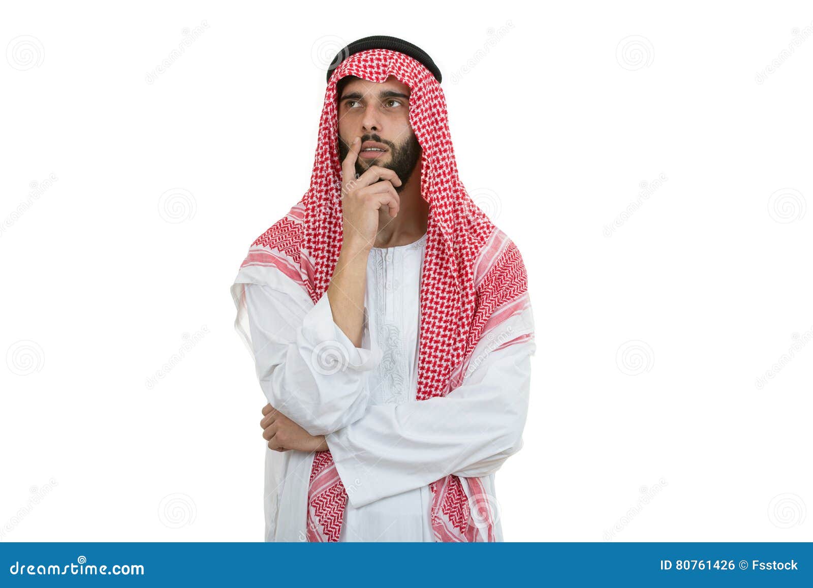 Arab Saudi Emirates Man Thinking Isolated on a White Background Stock ...