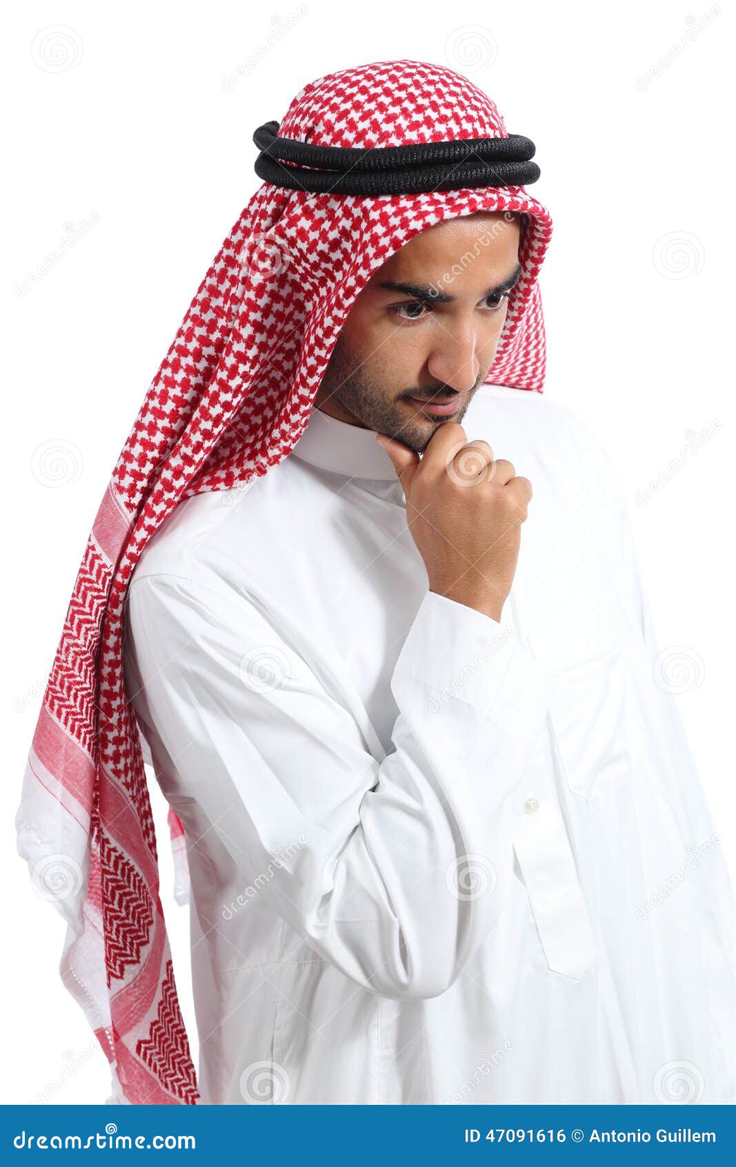 Arab Saudi Emirates Man Thinking and Looking Down Stock Photo - Image ...