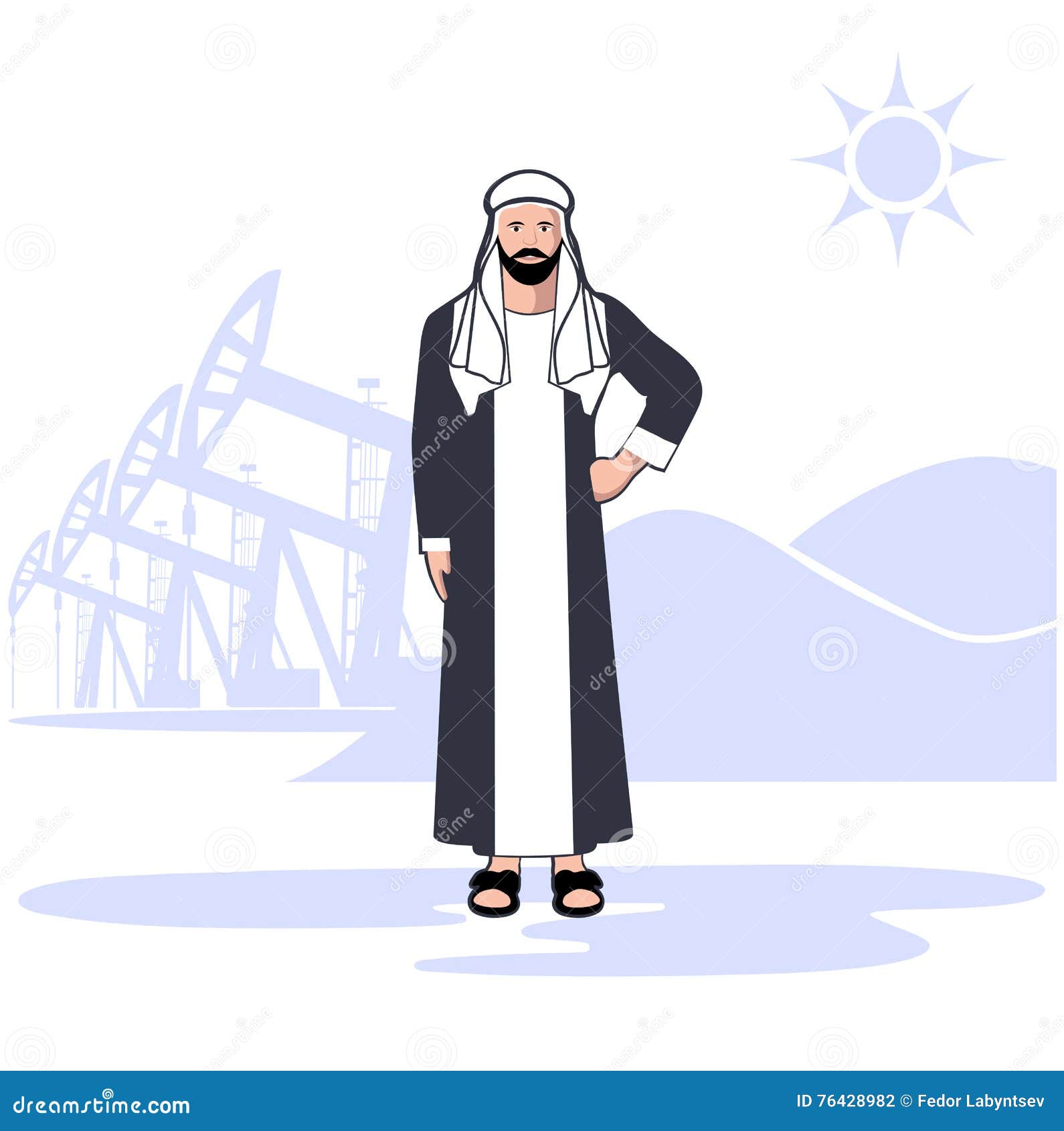 Arab Sheikh With An Oil Pump Behind Him Vector Illustration ...