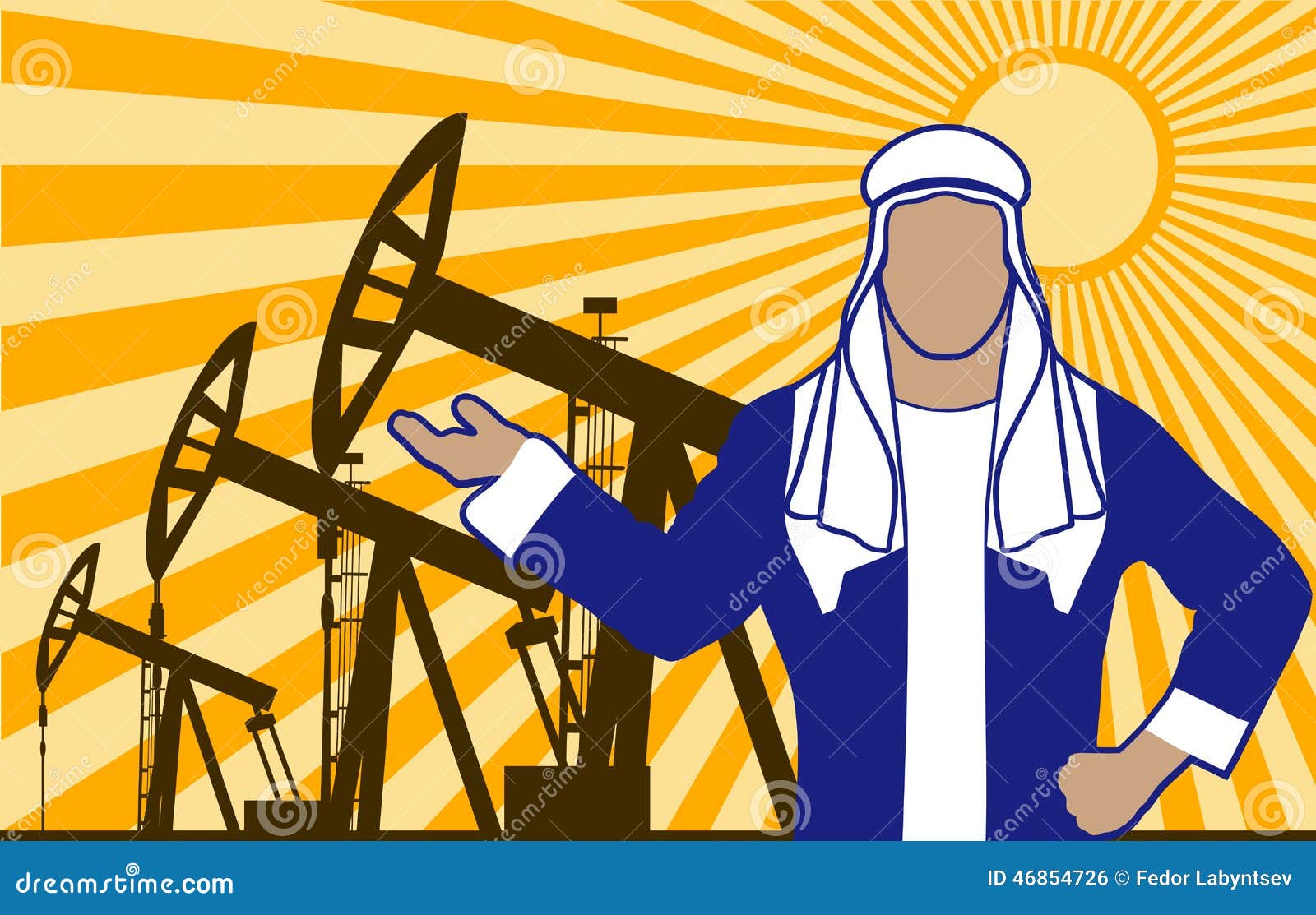 Arab Sheikh Against Oil Wells is Presented Stock Vector - Illustration ...