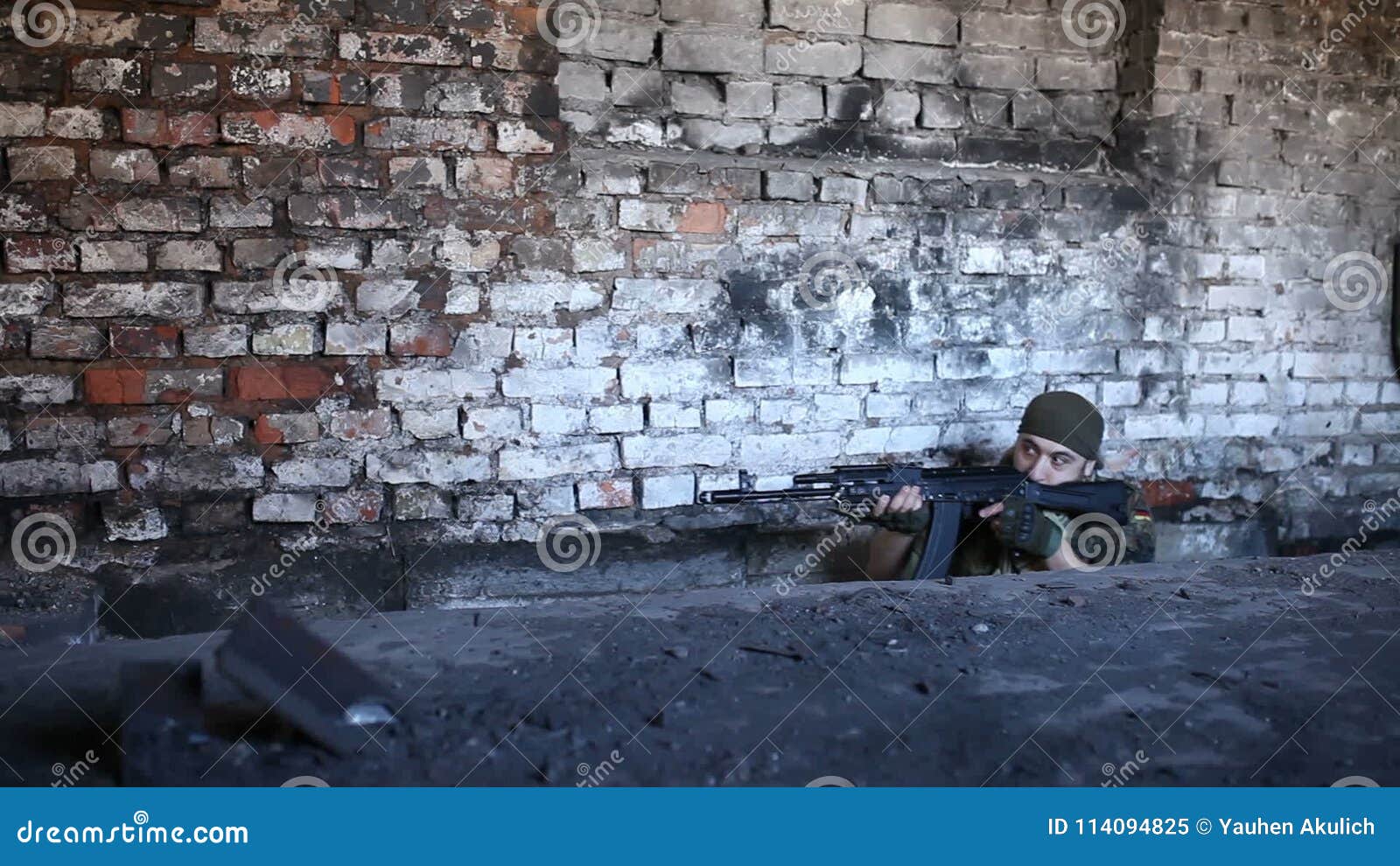 Arab Soldier Aiming with Kalashnikov AK-47 Assault Rifle Stock Video ...