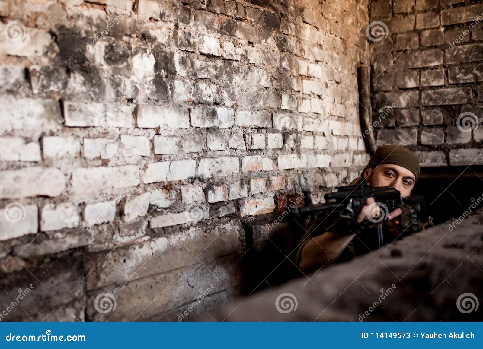 Arab Soldier Aiming with Kalashnikov AK-47 Assault Rifle Stock Image ...