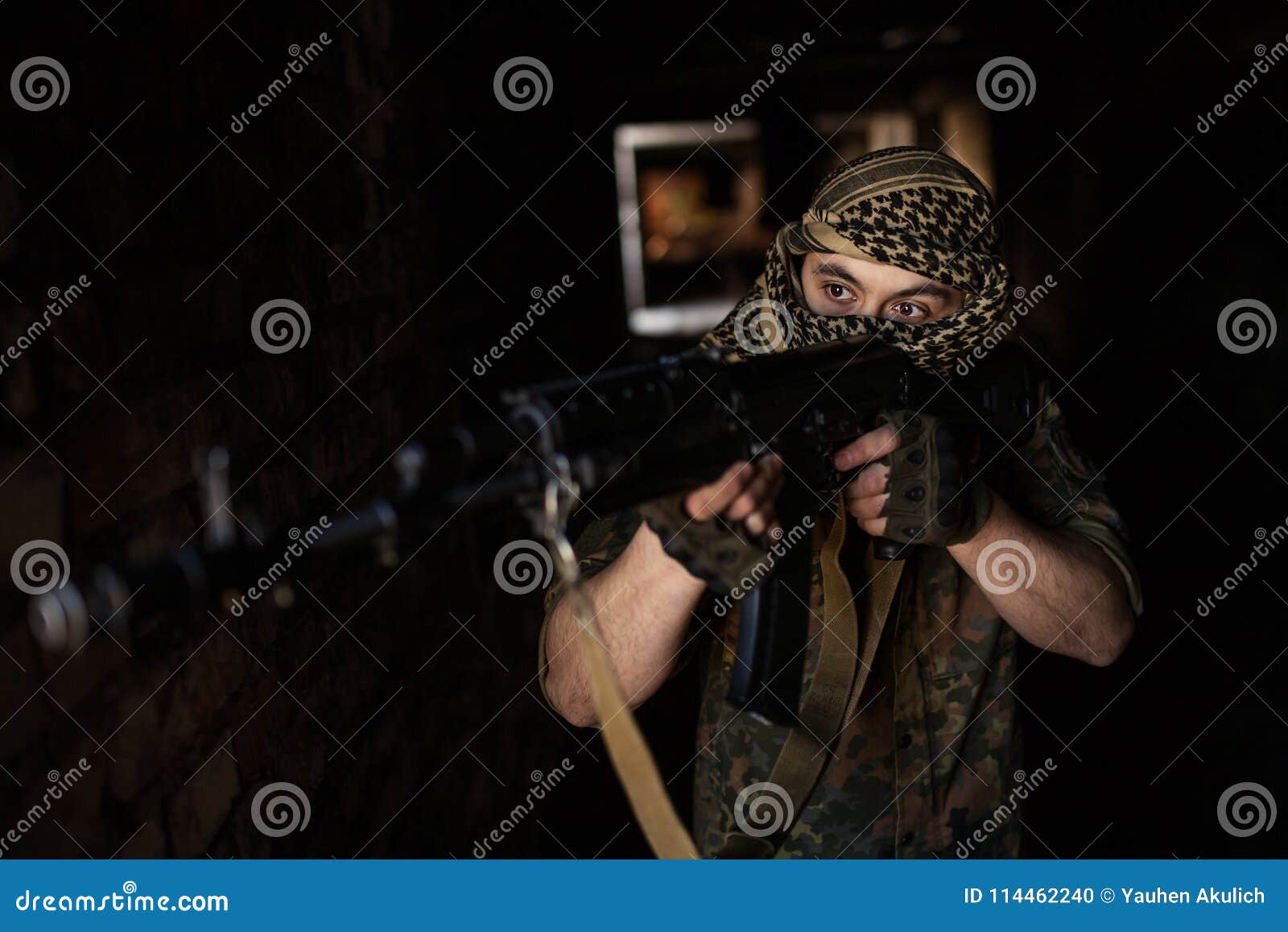 Arab Soldier Aiming with Kalashnikov AK-47 Assault Rifle Stock Photo ...