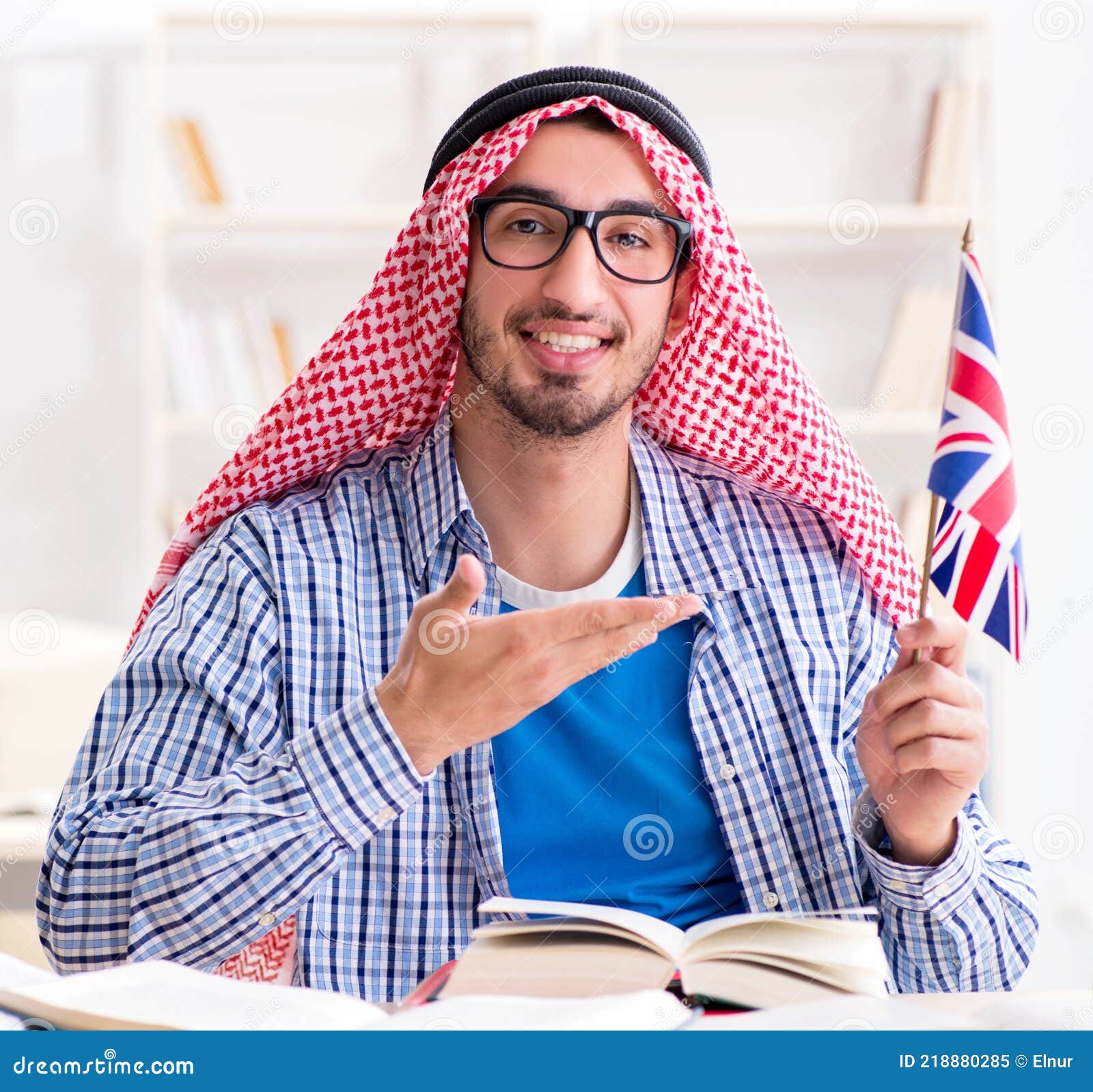 Arab Student Studying English Language Stock Image - Image of book ...