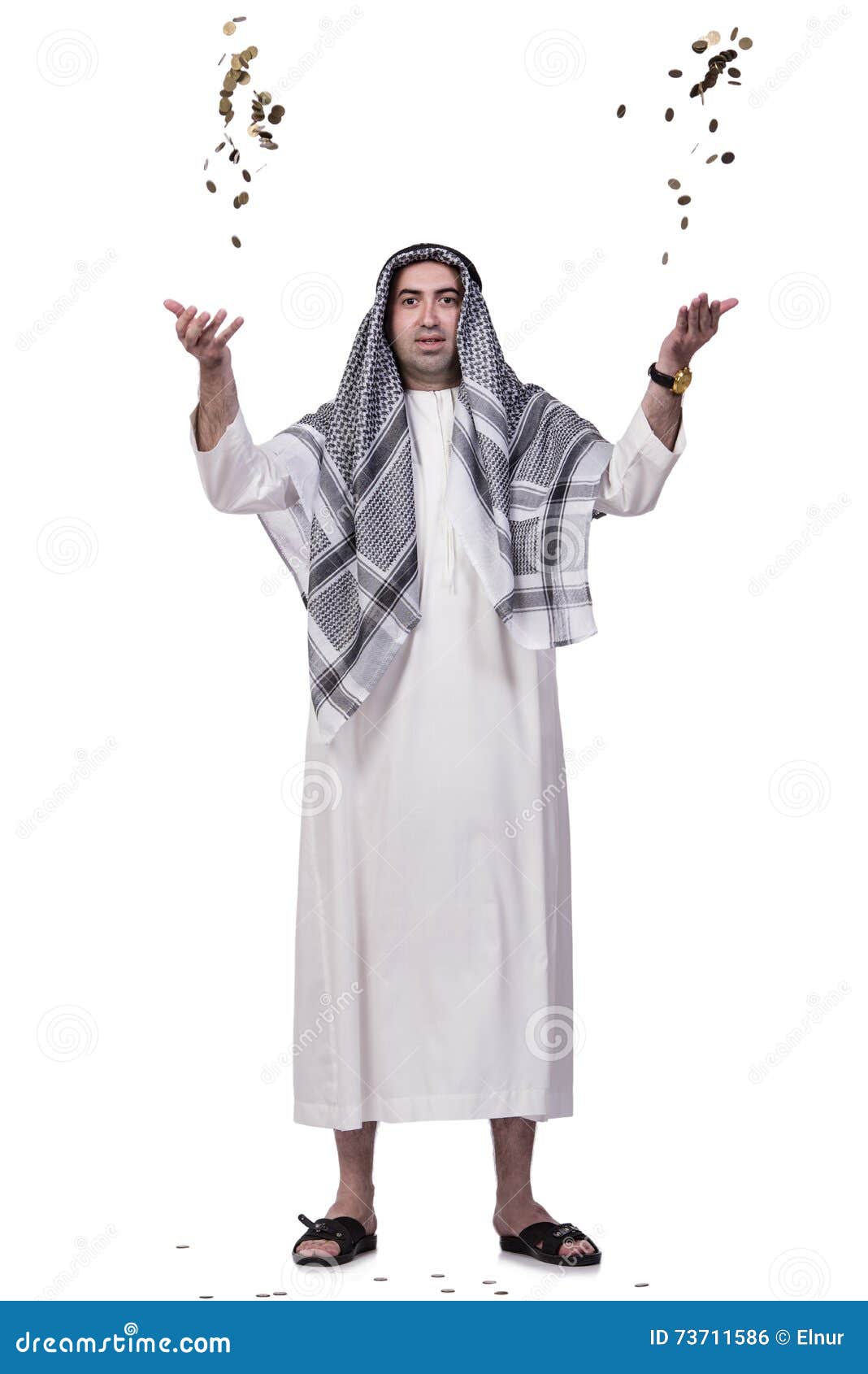 The Arab Throwing Coins Isolated on White Stock Photo - Image of ...