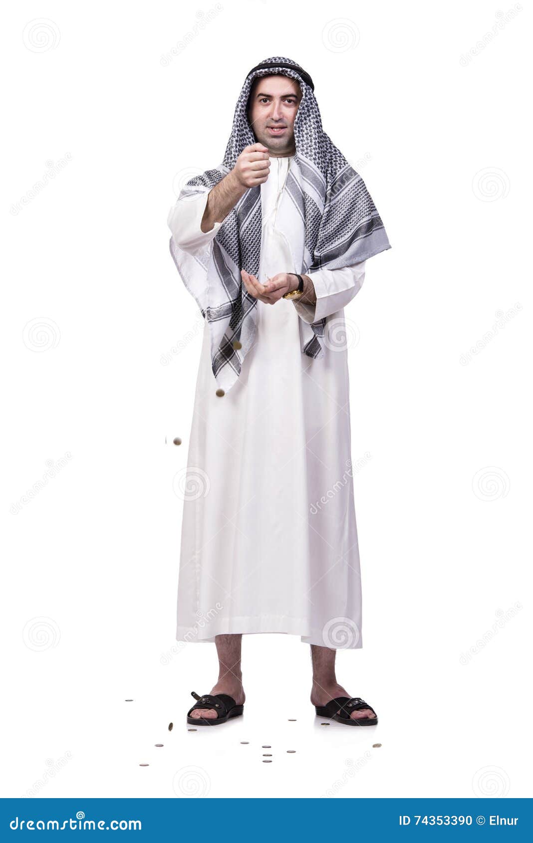 The Arab Throwing Coins Isolated on White Stock Photo - Image of ...