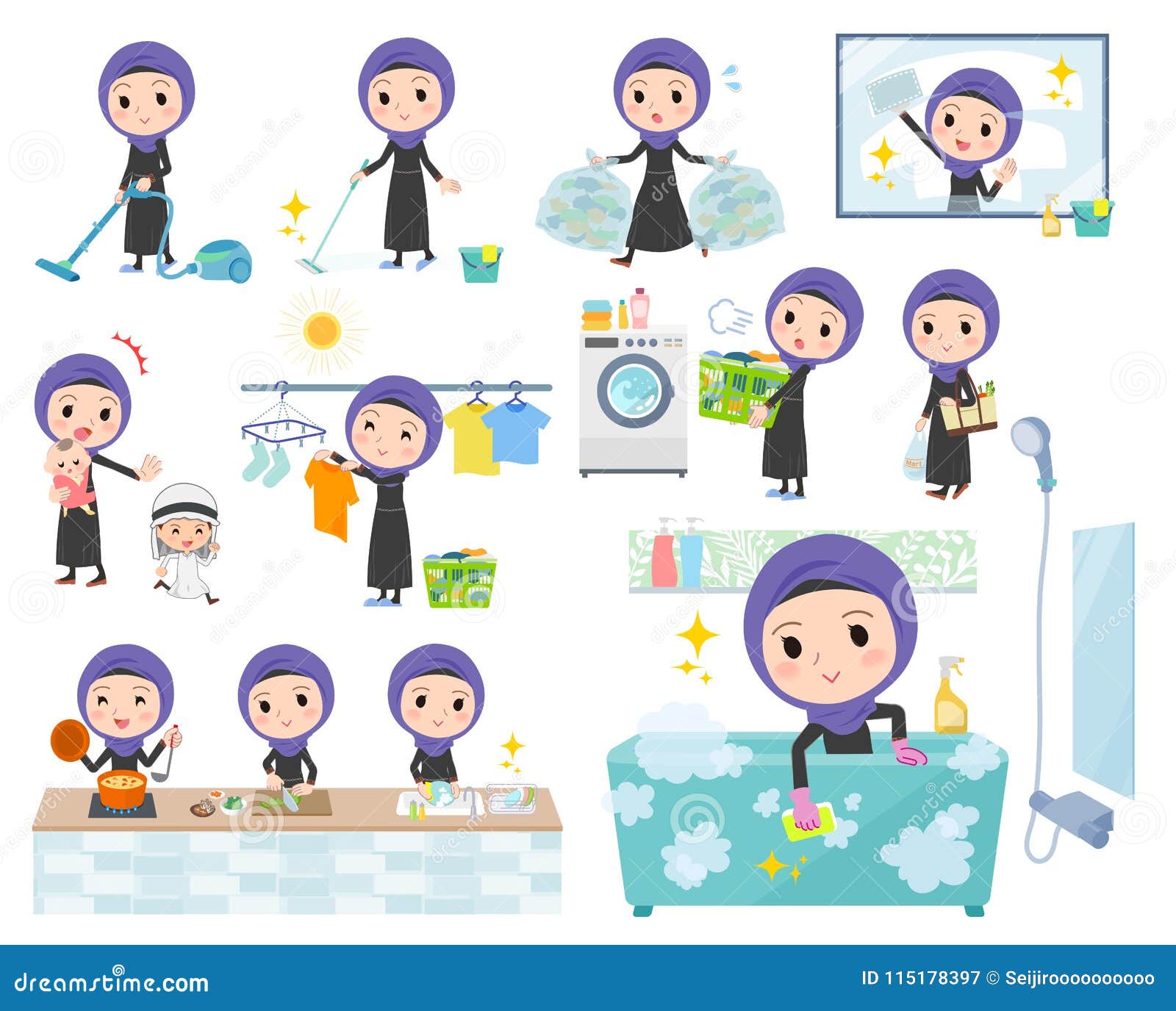 Arab women_housekeeping stock vector. Illustration of lifestyle - 115178397