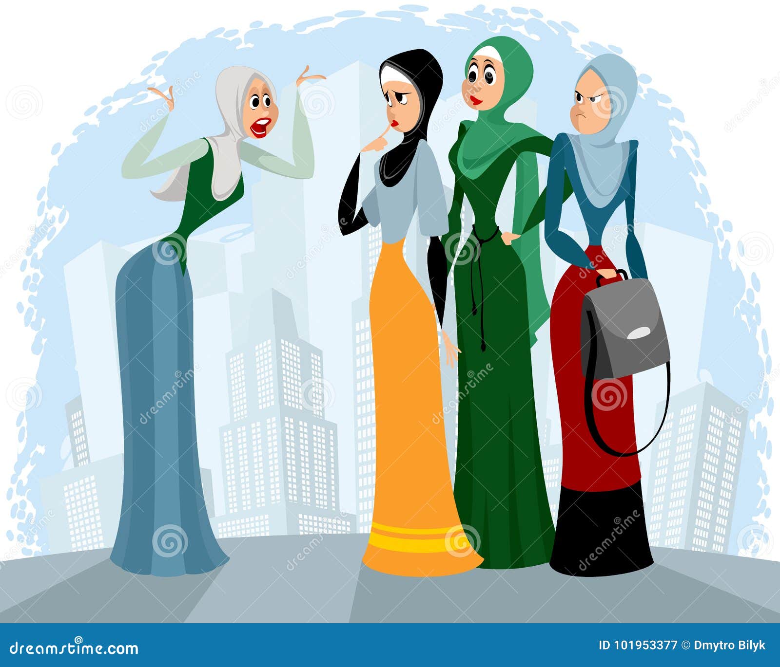 Arab Women Talking Outdoors Stock Vector - Illustration of asian ...