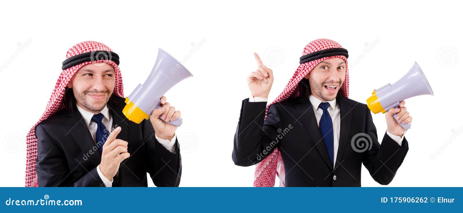 Arab Yelling with Loudspeaker Isolated on White Stock Photo - Image of ...