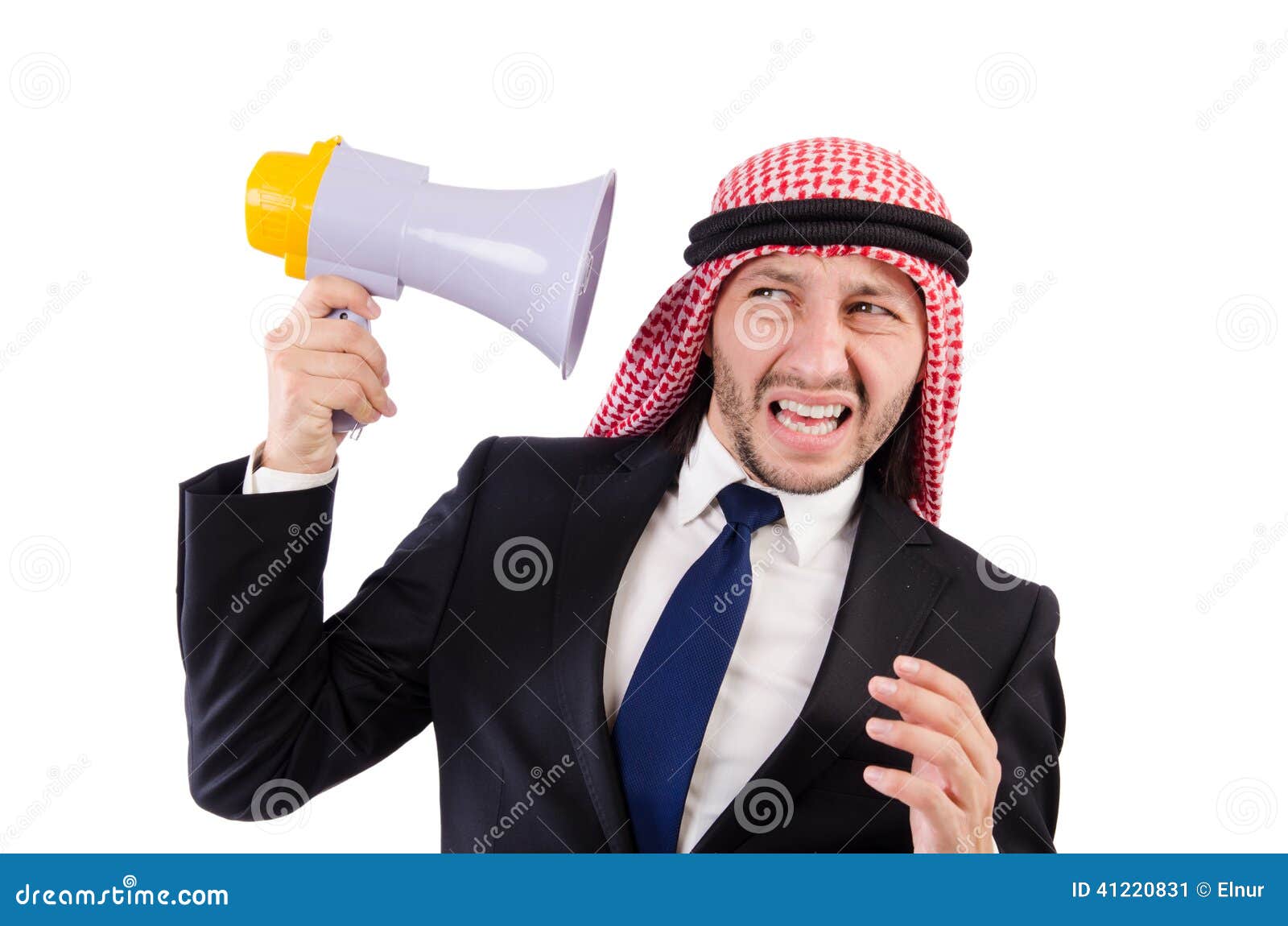 Arab Yelling with Loudspeaker Isolated Stock Image - Image of ethnic ...
