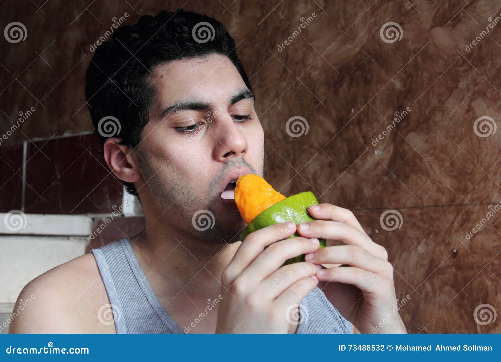 Arab Young Man Eating Mango Fruit Stock Photo - Image of natural ...