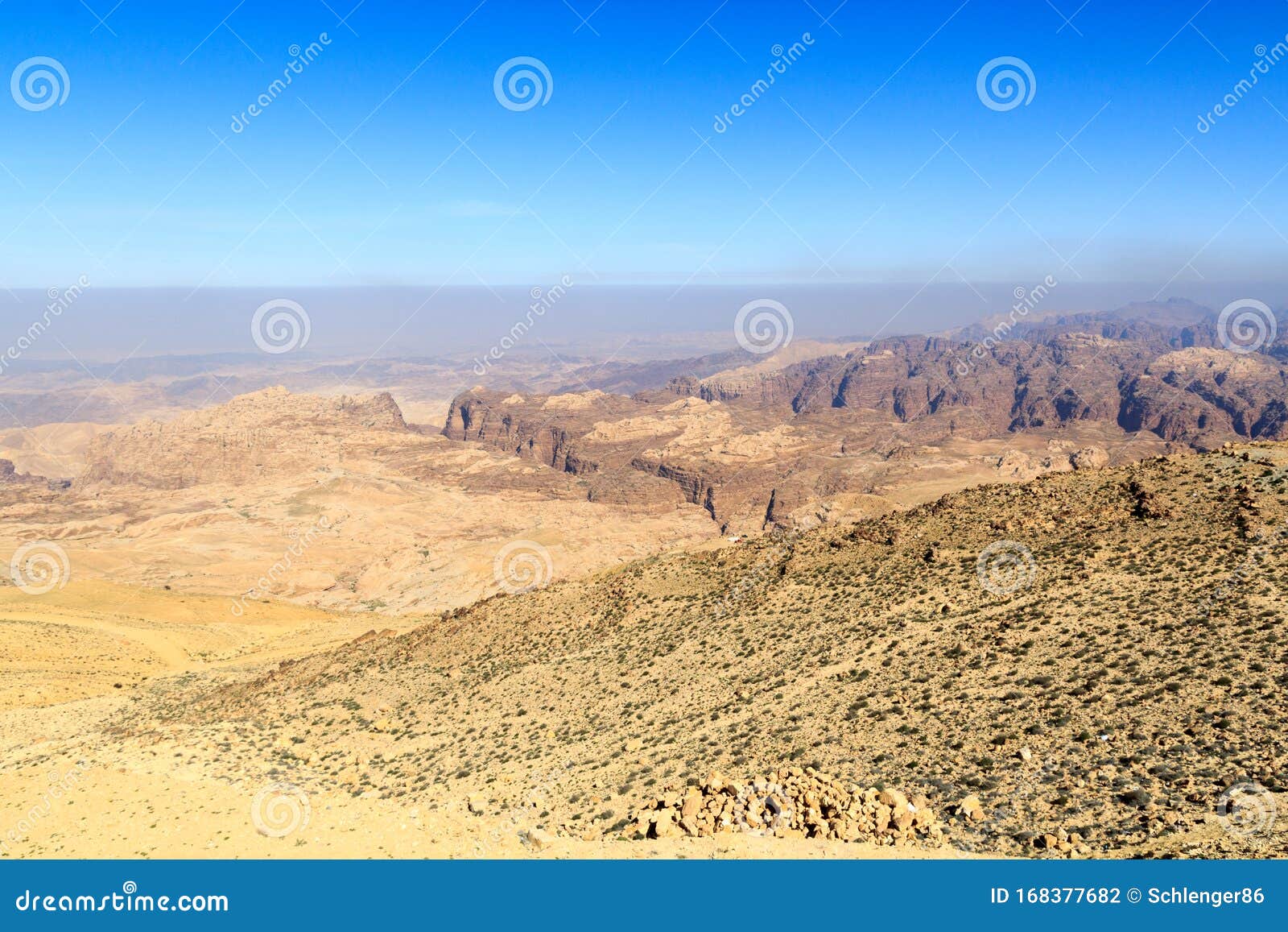 Arabah Valley Desert Panorama With Mountains, Jordan Royalty-Free Stock ...