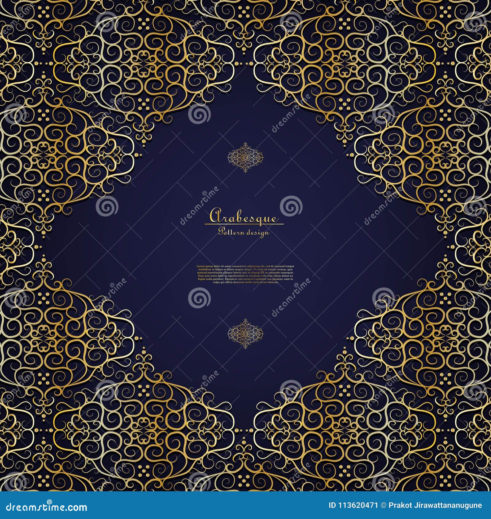 Arabesque Blue Element Classic Gold Background Border Vector ...