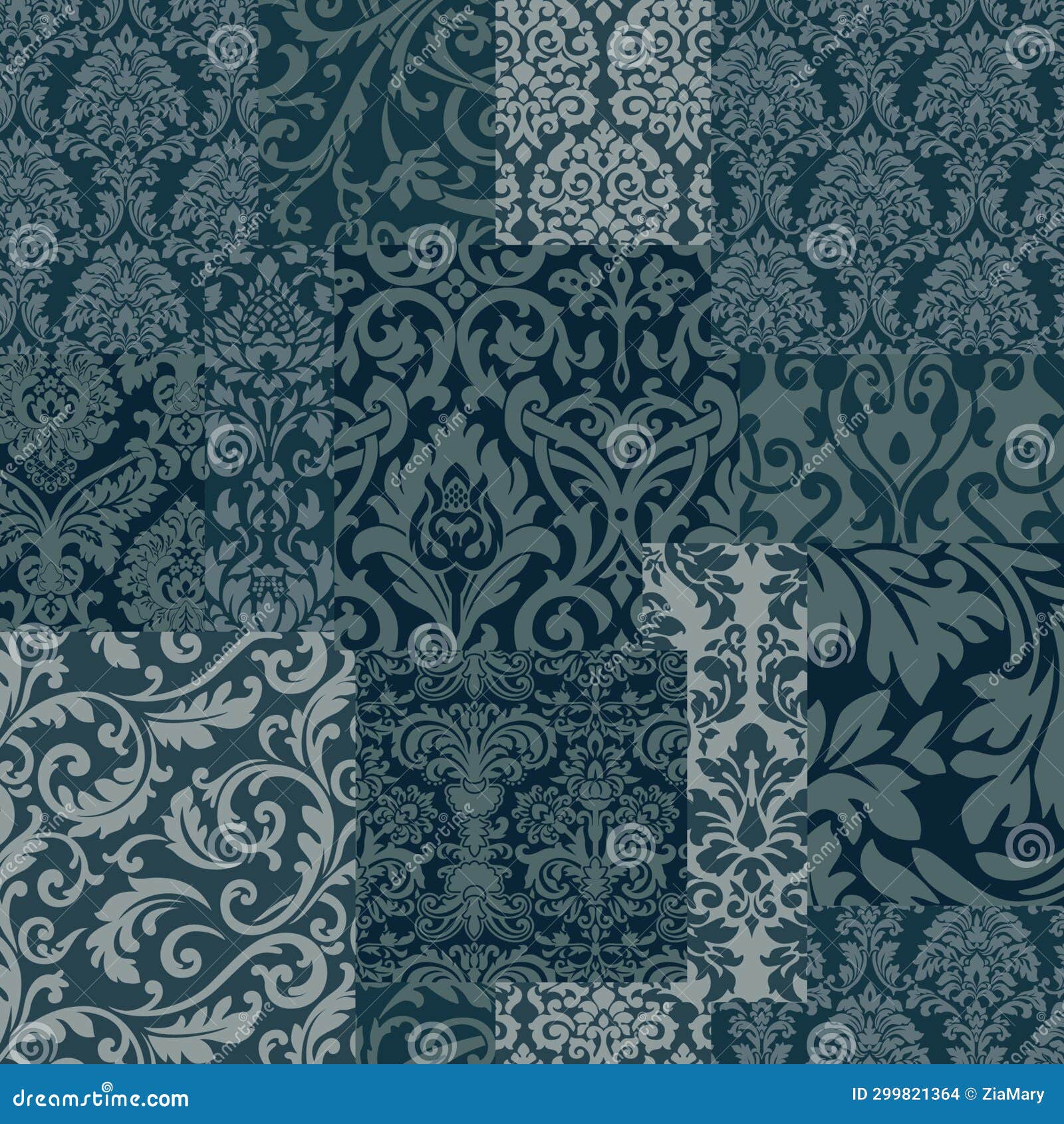 Arabesque Damask Brocade Fabric Patchwork Wallpaper Stock Illustration ...