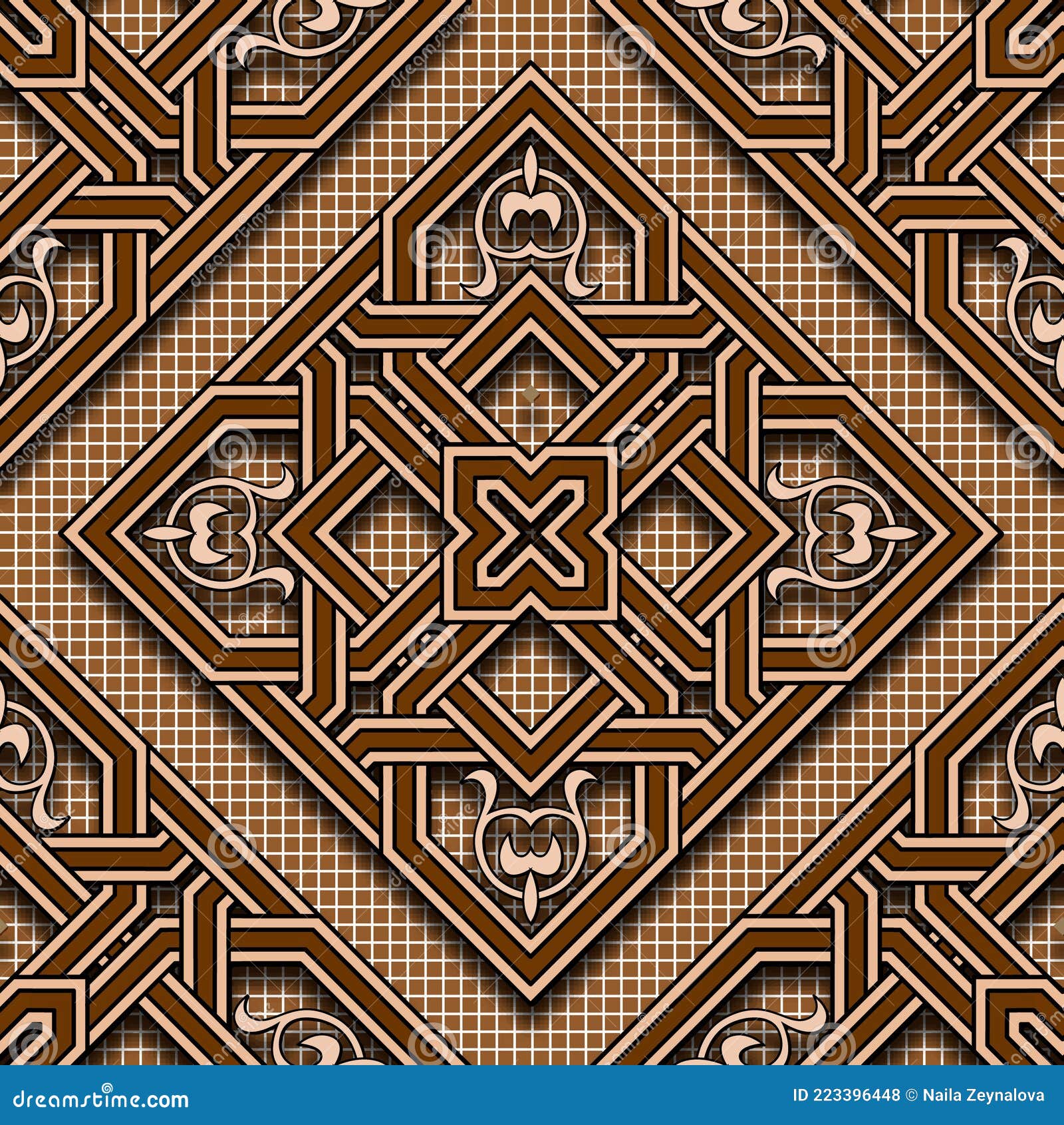 Arabesque Floral 3d Seamless Pattern. Textured Digital Mosaic ...