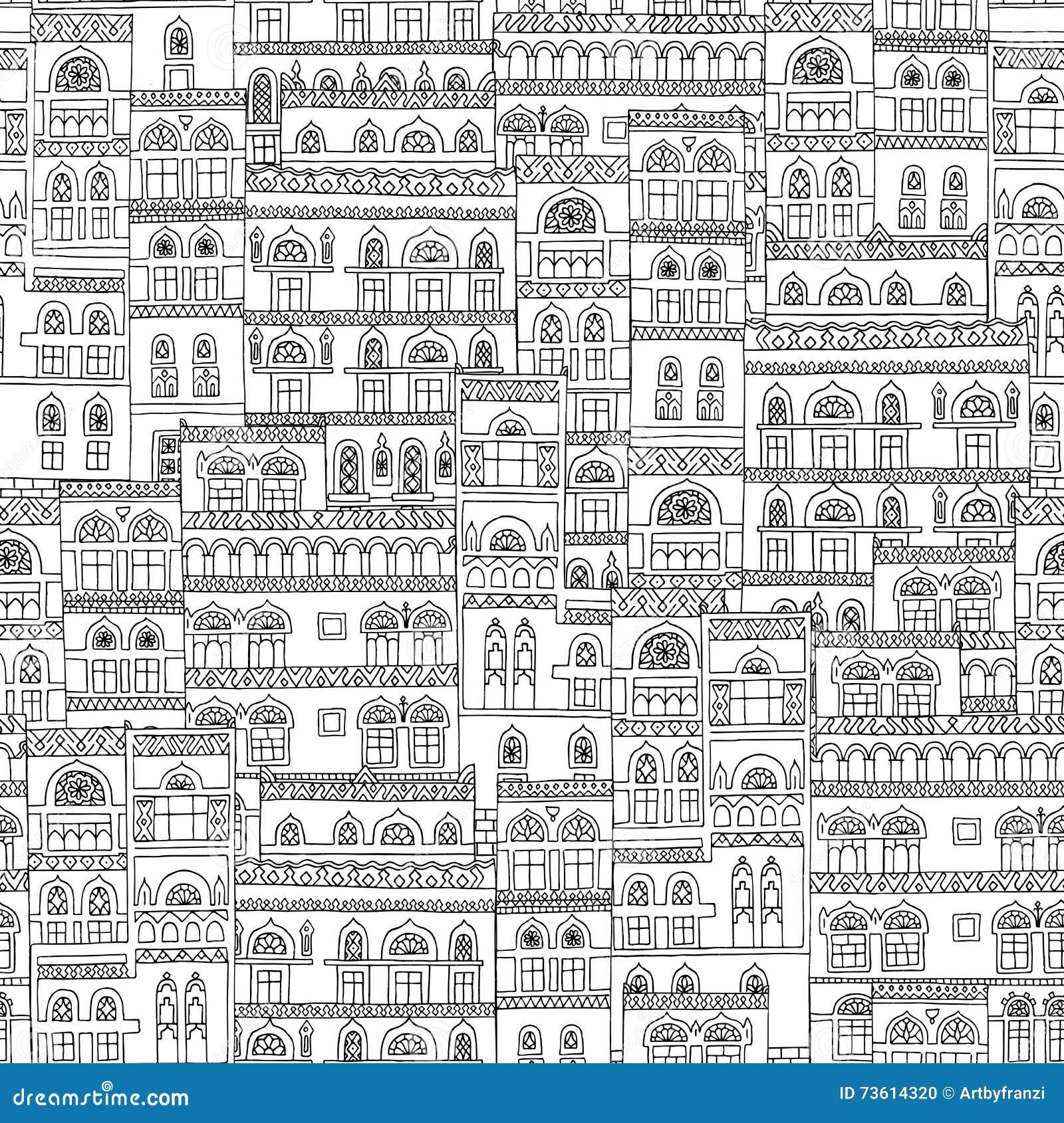 Arabesque Houses Seamless Pattern Stock Vector - Illustration of ...