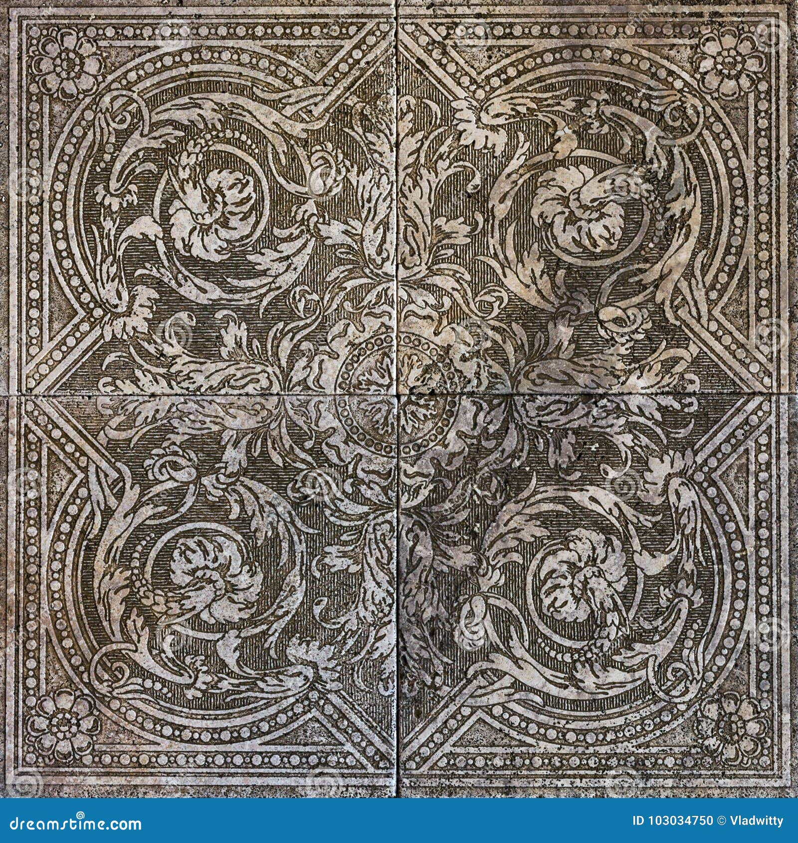 Floor Tiles Surface Ornament Flower Pattern Stock Photo - Image of ...