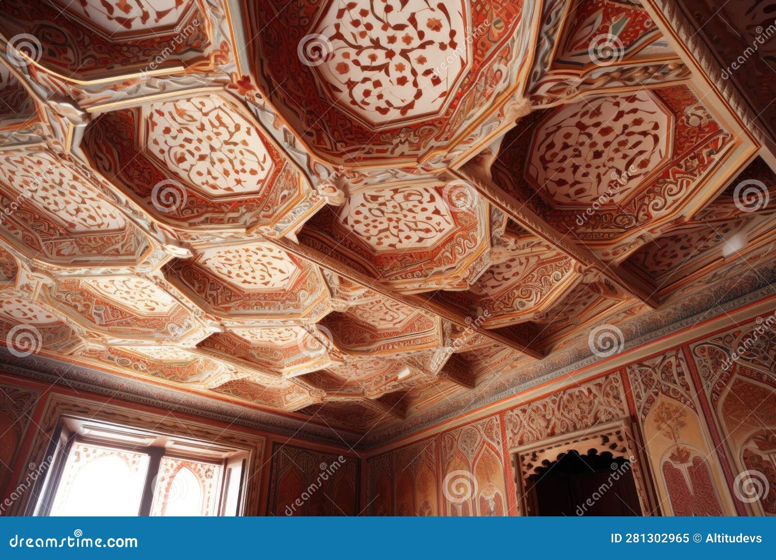 Arabesque Plasterwork on Moorish-style Ceiling Stock Illustration ...