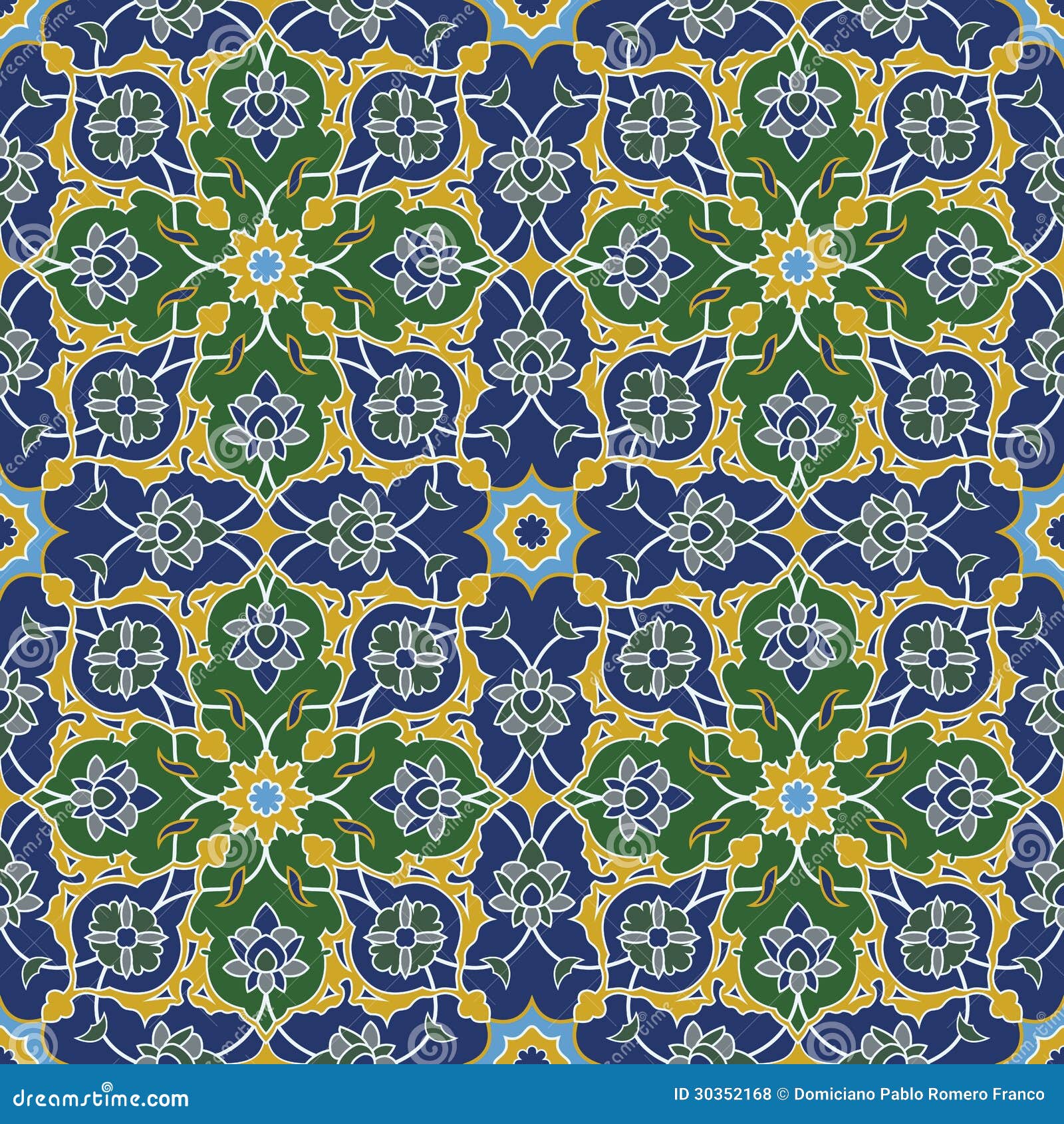 Arabesque Seamless Pattern in Blue and Green Stock Vector ...
